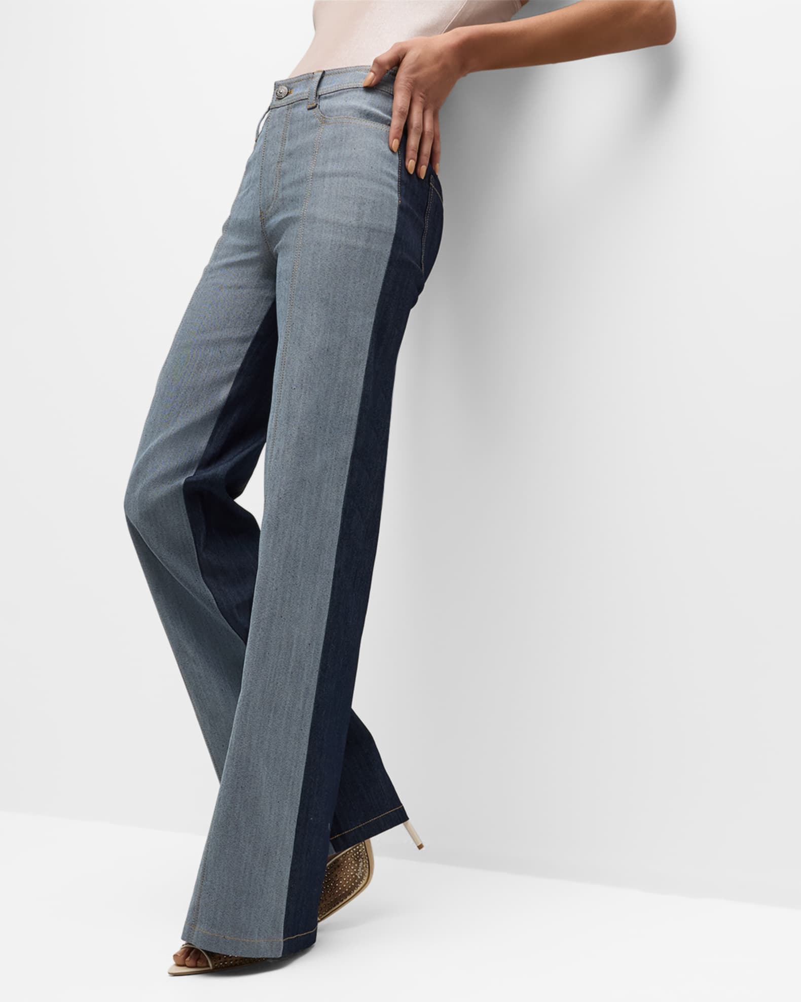 Cinq a Sept Verona Two-Tone Wide-Leg Denim Pants | Neiman Marcus