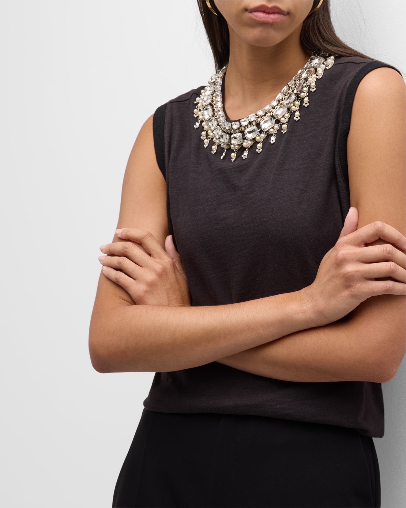 Cinq a Sept Faux-Pearl Necklace Brielle Cotton Tee | Neiman Marcus