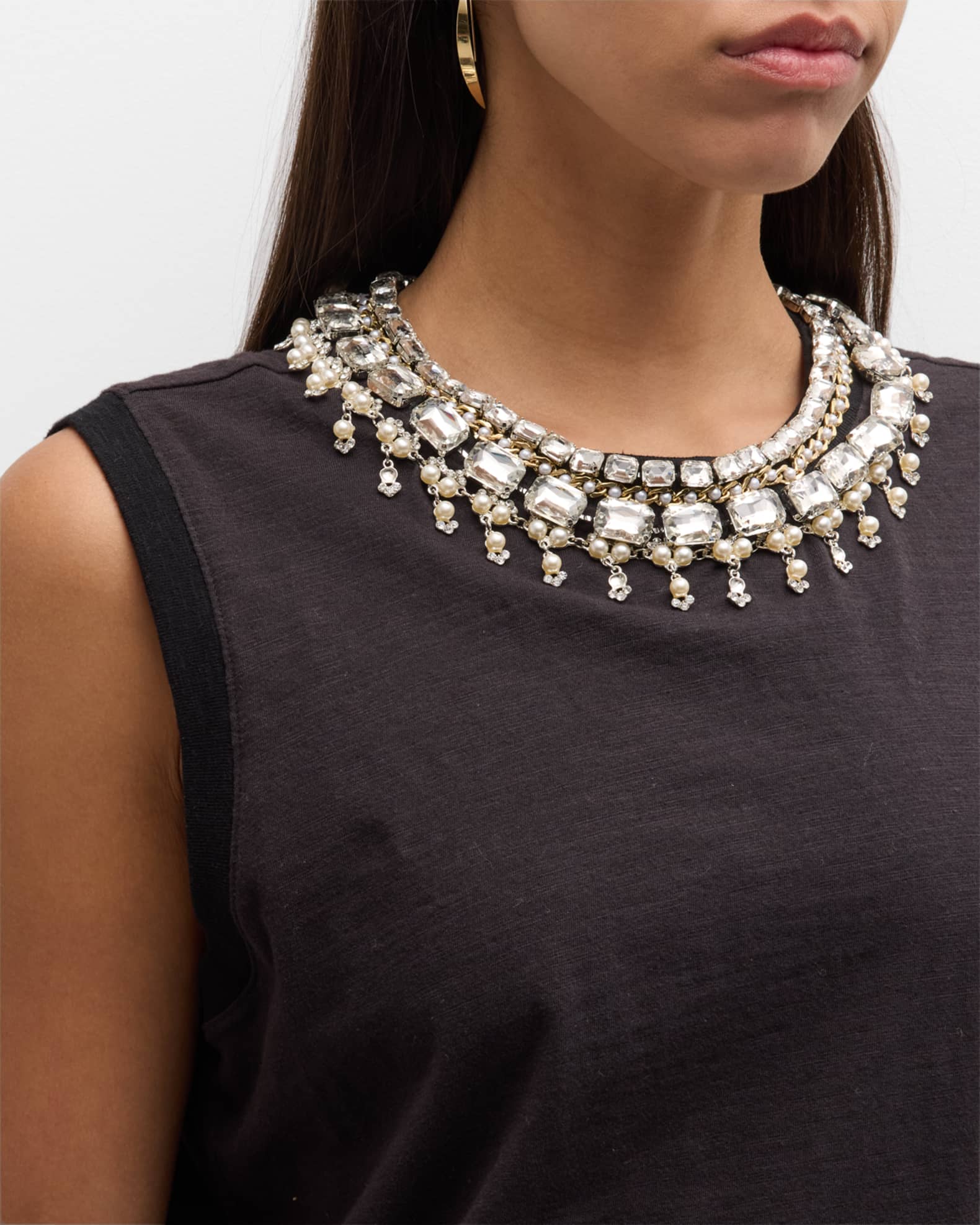Cinq a Sept Faux-Pearl Necklace Brielle Cotton Tee | Neiman Marcus