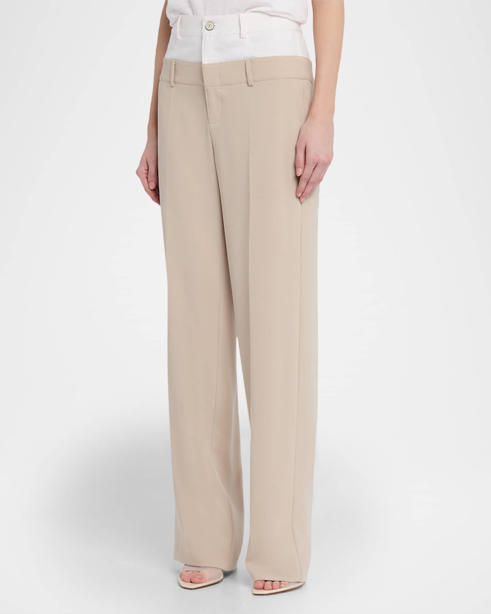 Cinq a Sept Dionne Mixed Media Straight-Leg Pants | Neiman Marcus