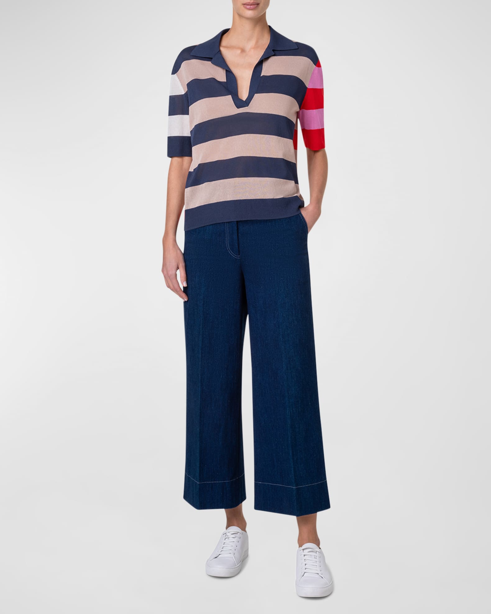 Akris punto Colorblock Striped Knit Polo Sweater | Neiman Marcus