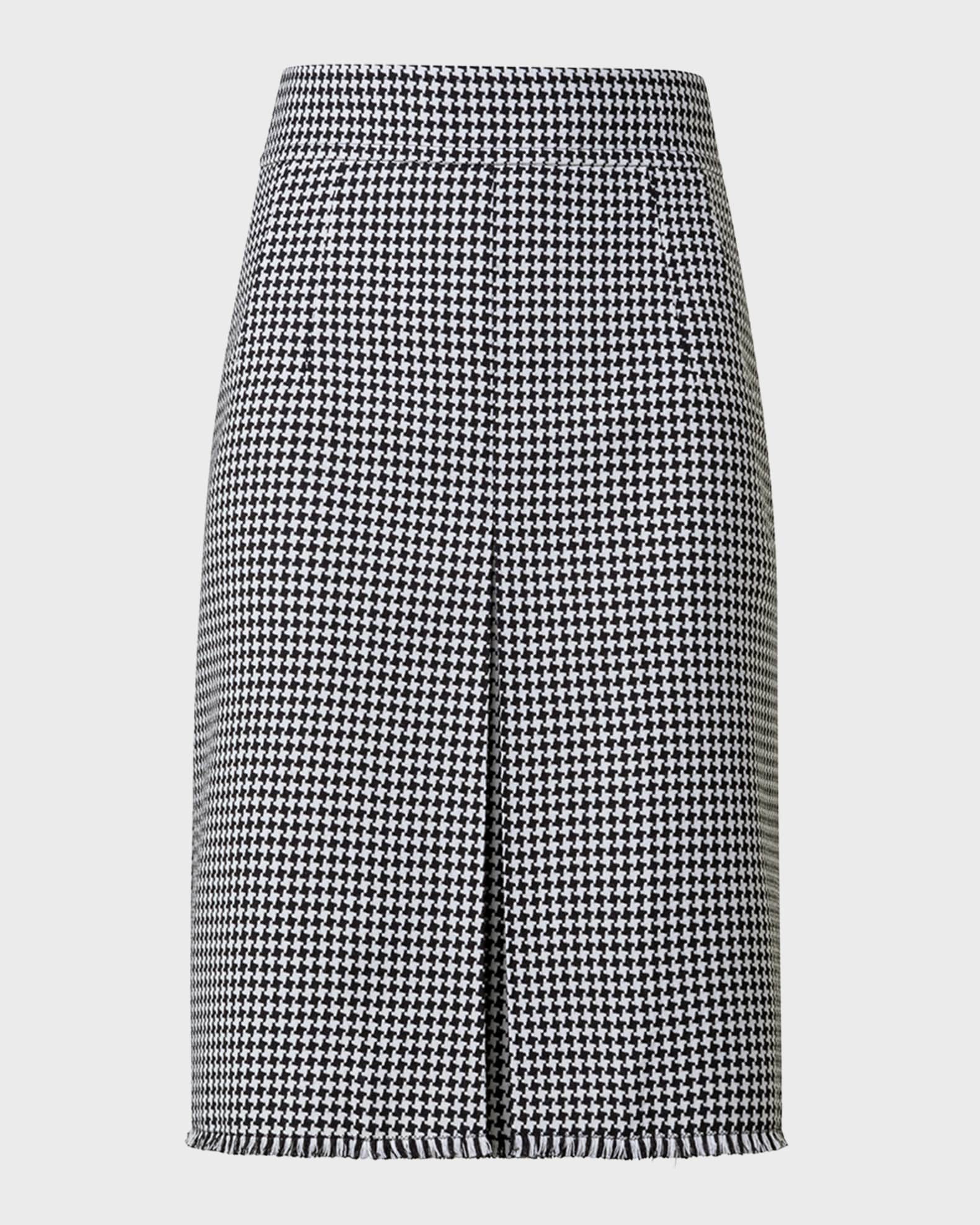 Akris punto Front-Pleat Wool-Blend Houndstooth Fringed Skirt | Neiman ...