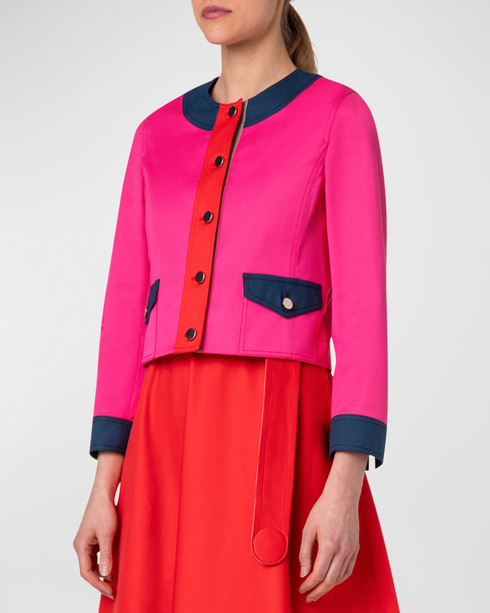 Akris punto Colorblock Cotton Gabardine Crop Jacket | Neiman Marcus