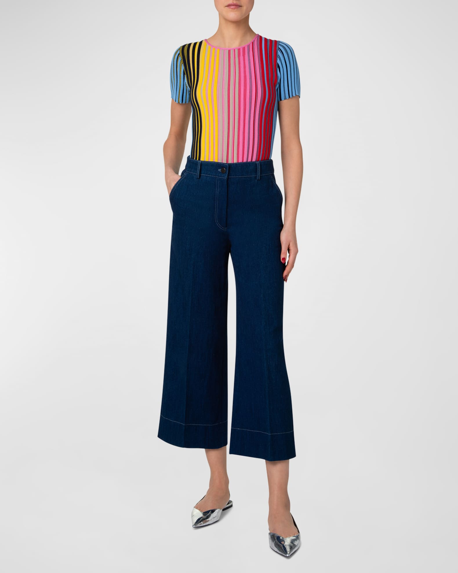 Akris punto Merino Wool Reverse Rainbow Ribbed Knit Top | Neiman Marcus