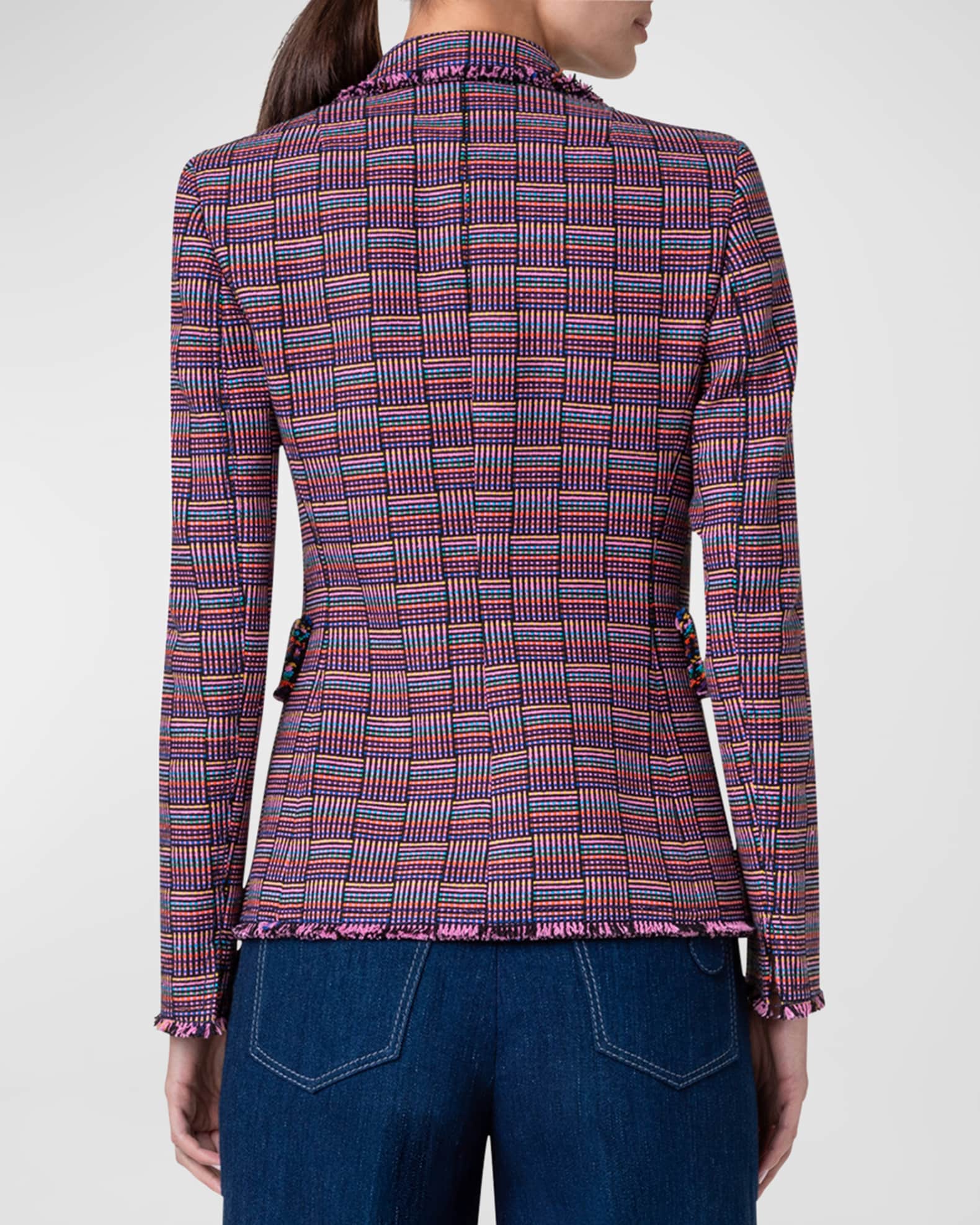 Akris punto Multicolor Grid Check Tweed Double-Breasted Illusion Jacket ...