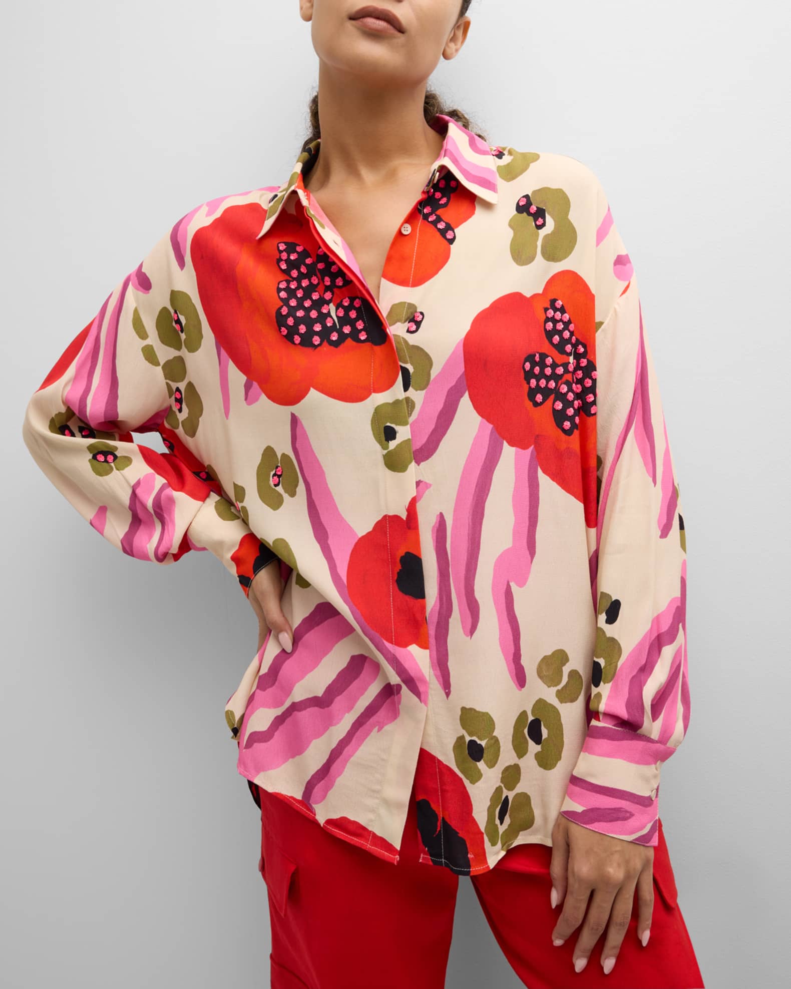 Essentiel Antwerp Famsel Oversized Floral Button-Front Shirt | Neiman ...