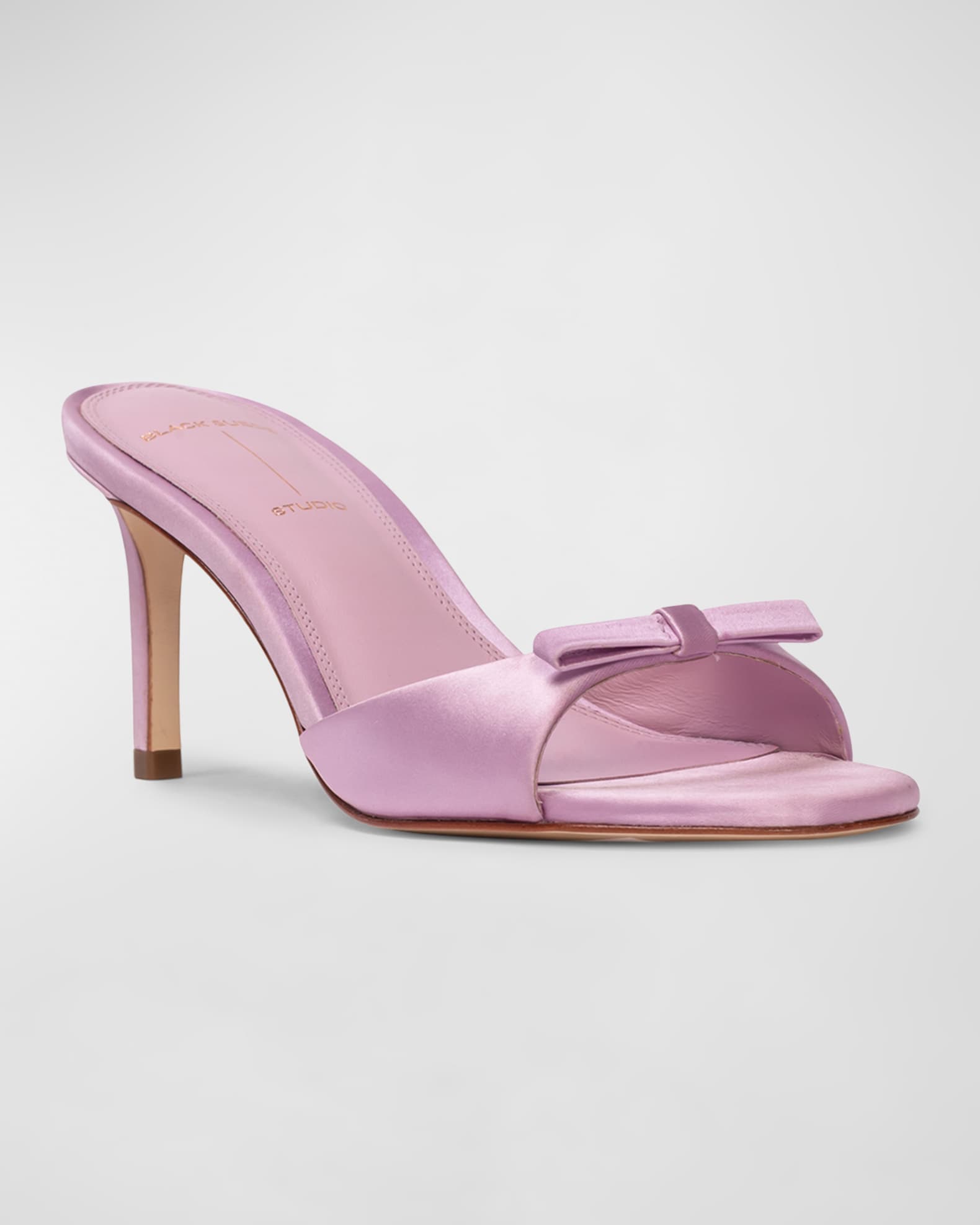 Black Suede Studio Satin Bow Stiletto Mule Sandals | Neiman Marcus