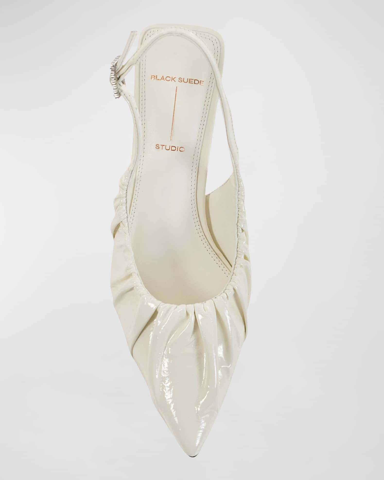 Black Suede Studio Ruched Leather Slingback Pumps | Neiman Marcus