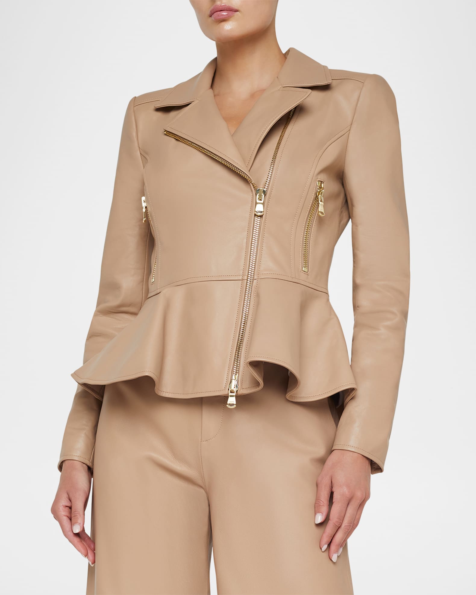 L'Agence Lyric Peplum Leather Biker Jacket | Neiman Marcus