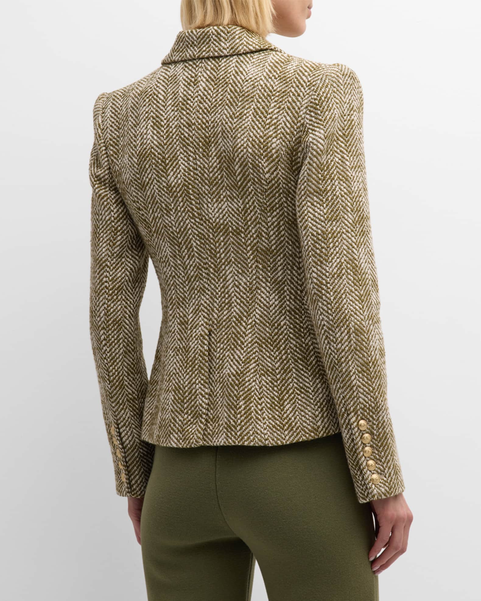 L'Agence Marie Herringbone Double-Breasted Blazer | Neiman Marcus