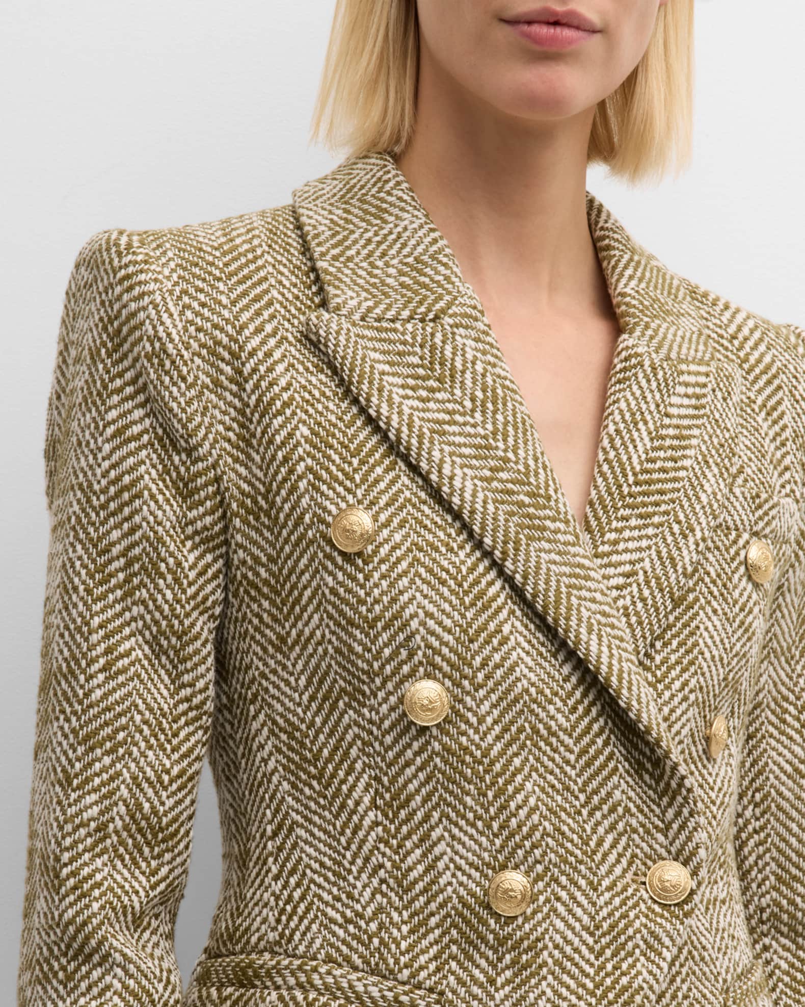 L'Agence Marie Herringbone Double-Breasted Blazer | Neiman Marcus