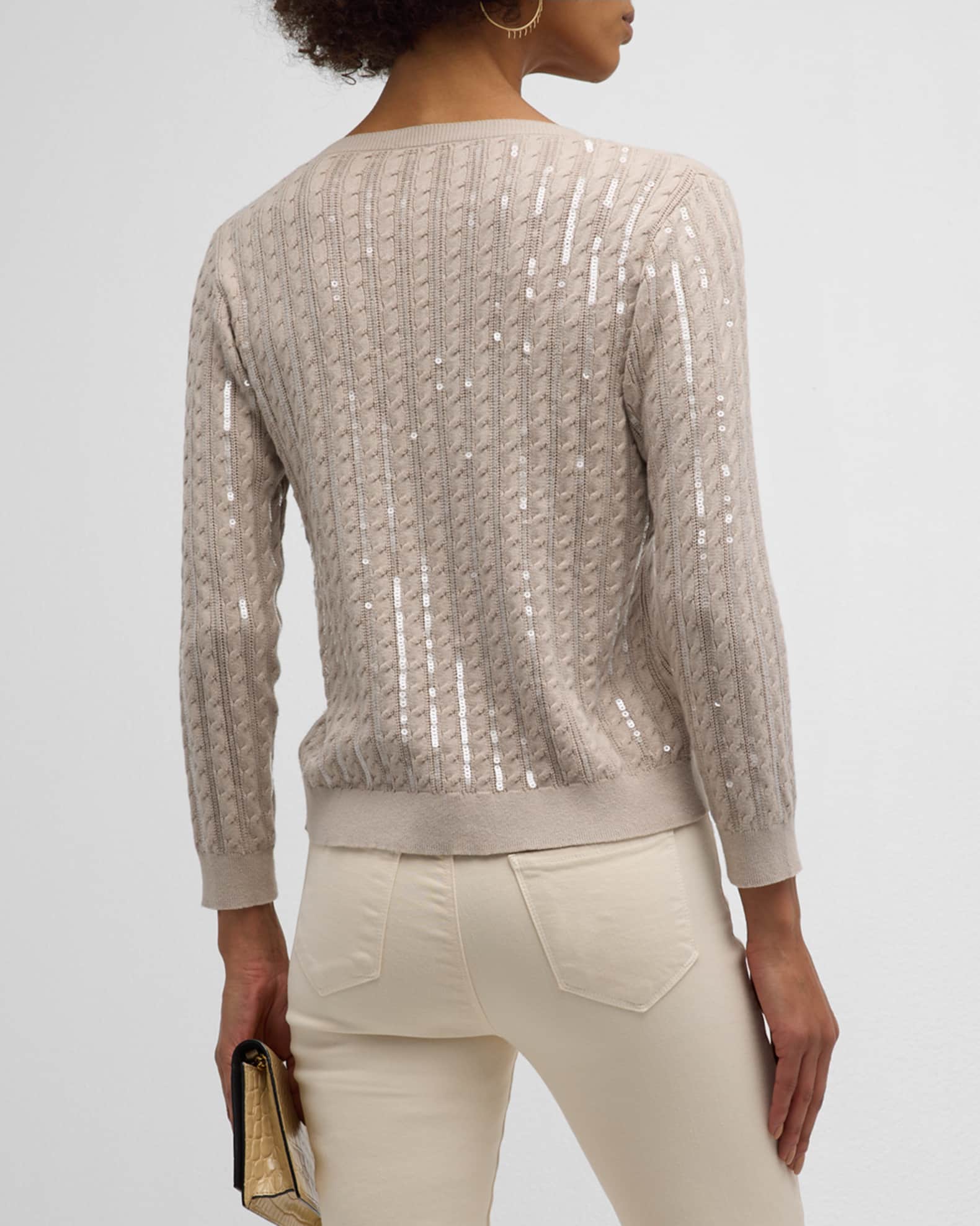 L'Agence Trinity Sequin Cable-Knit Sweater | Neiman Marcus