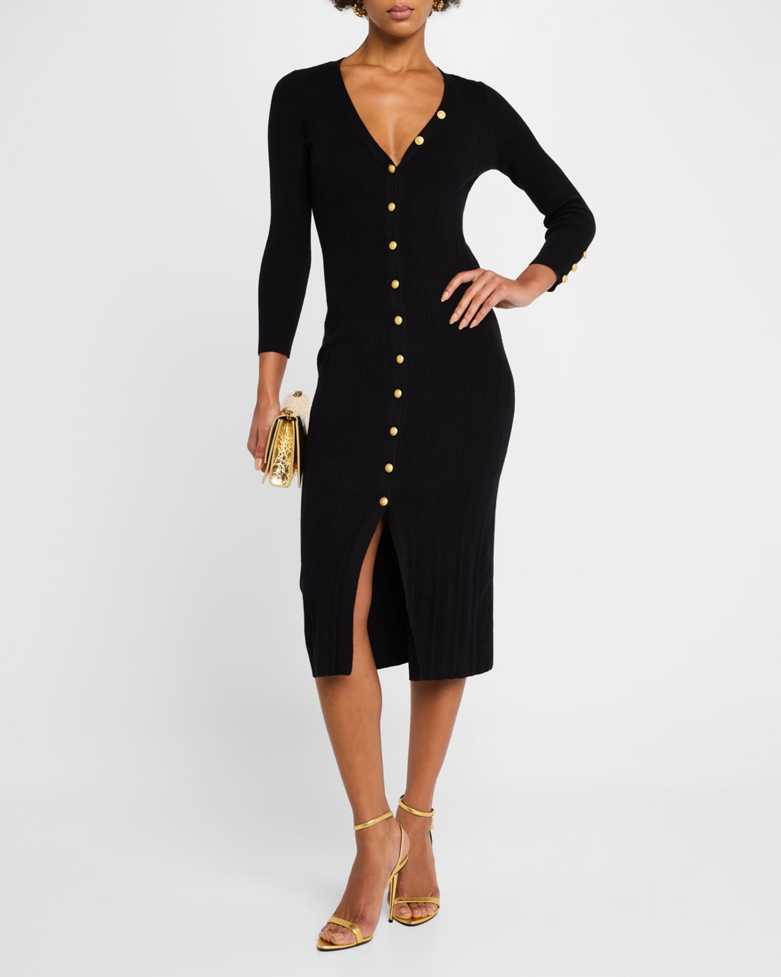 L'Agence Kyra Button-Front Duster Midi Dress | Neiman Marcus