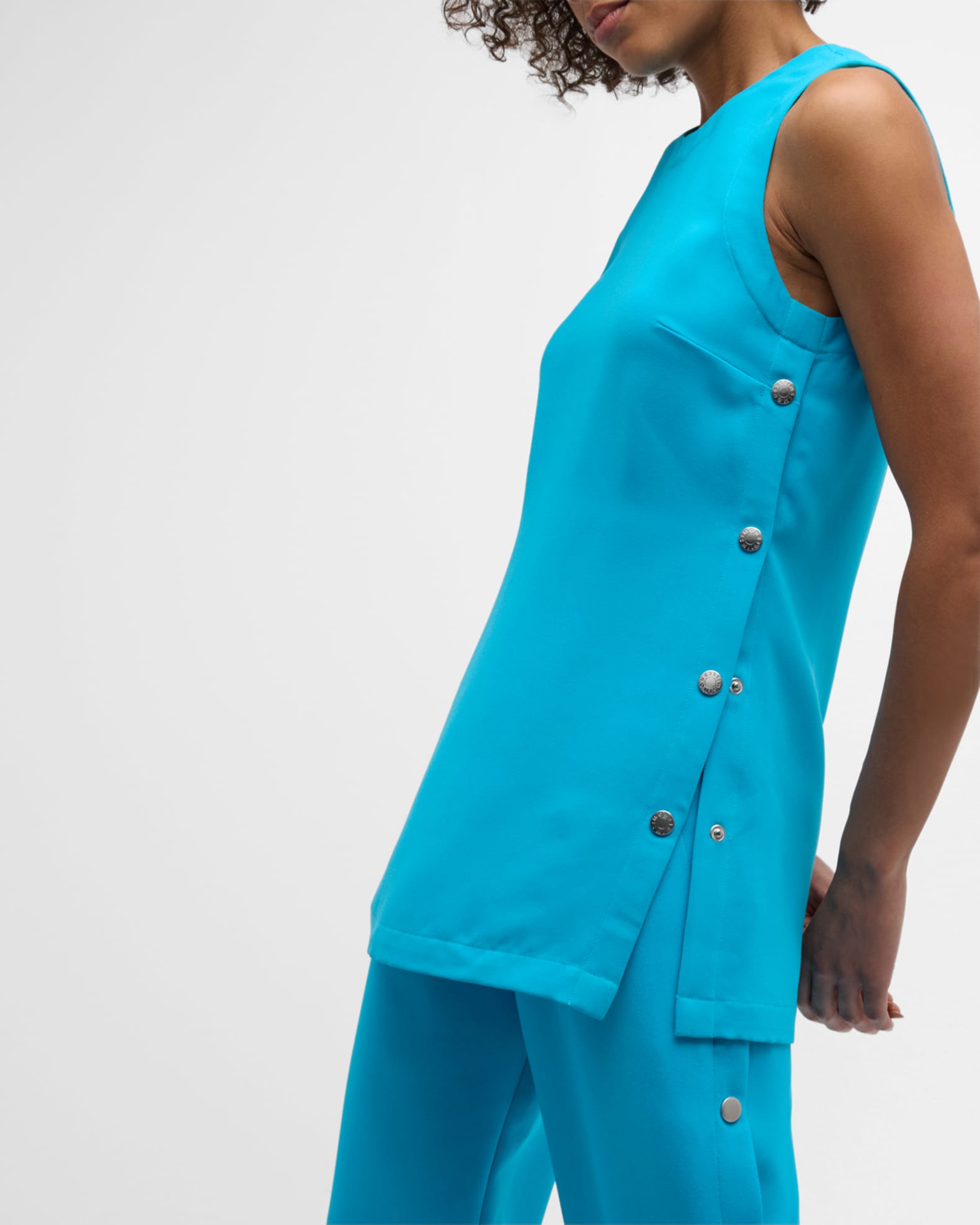 SIMONMILLER Zweeny Sleeveless Crepe Snap Tunic Top | Neiman Marcus
