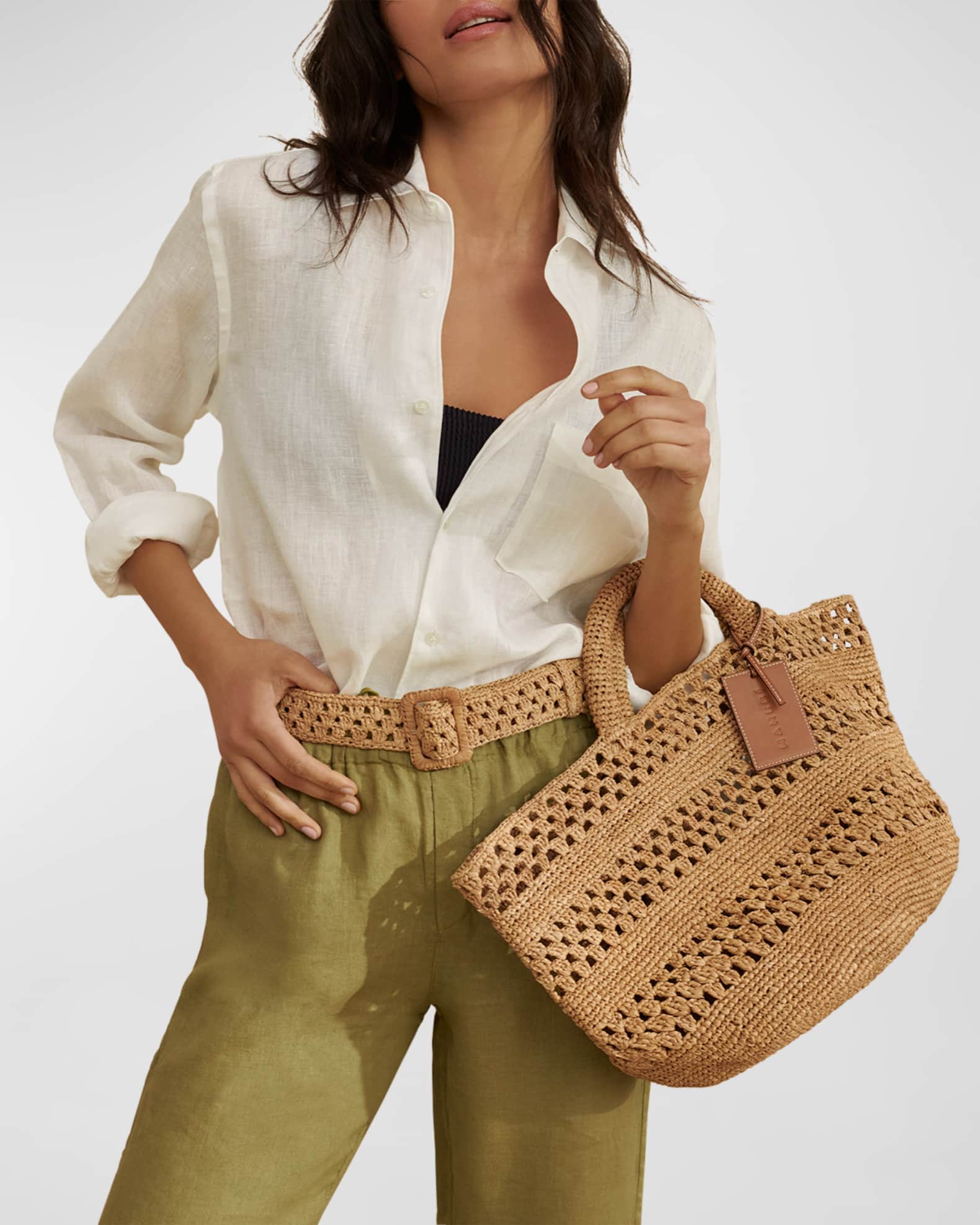 Manebi Woven Raffia Top-Handle Bag | Neiman Marcus