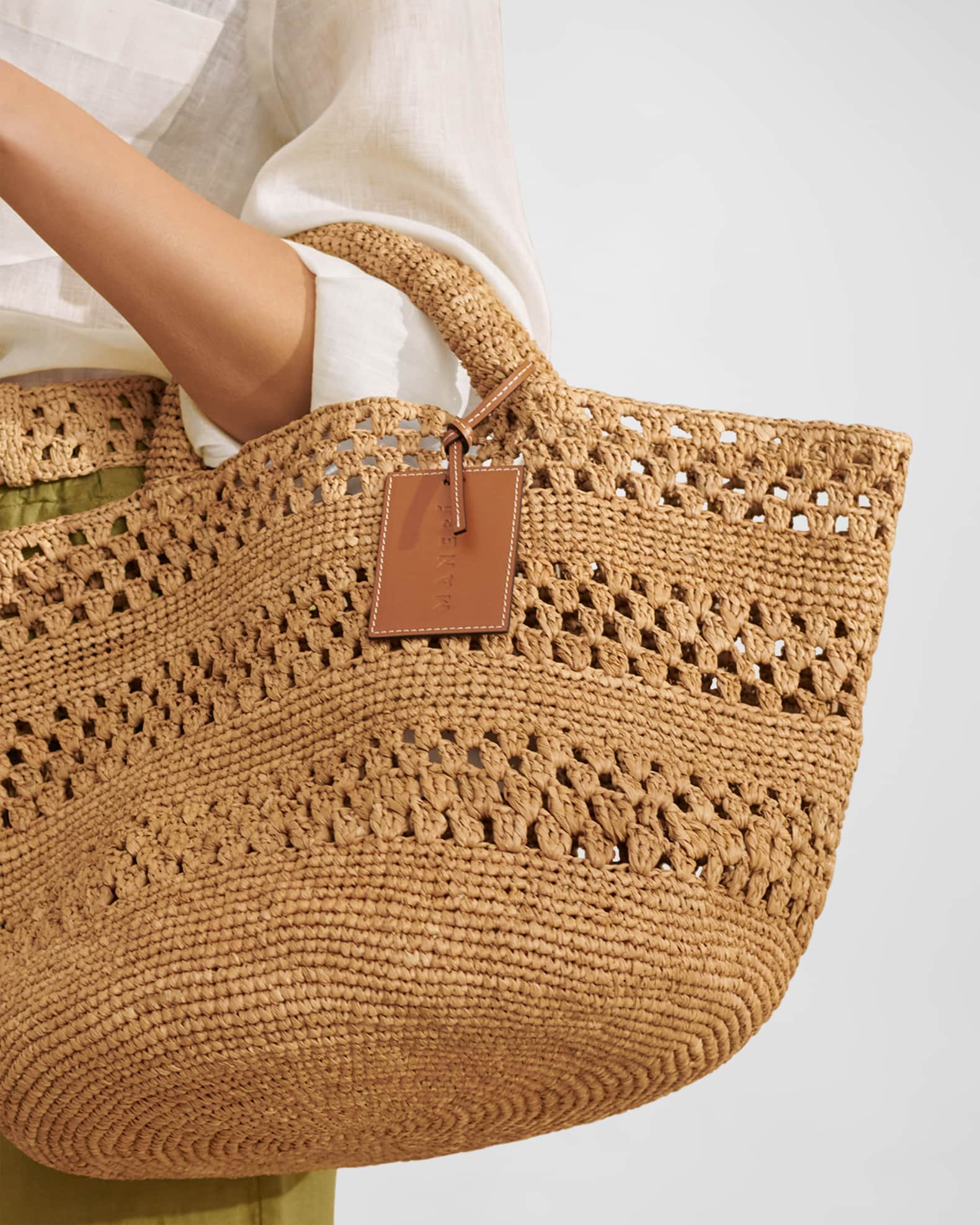 Manebi Woven Raffia Top-Handle Bag | Neiman Marcus