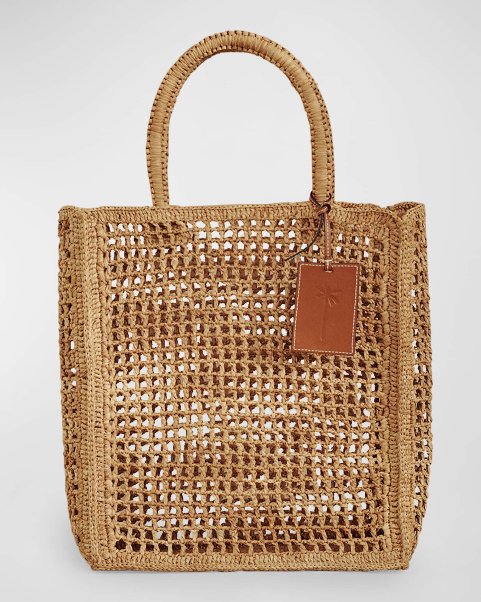 Manebi Net North-South Raffia Top-Handle Bag | Neiman Marcus