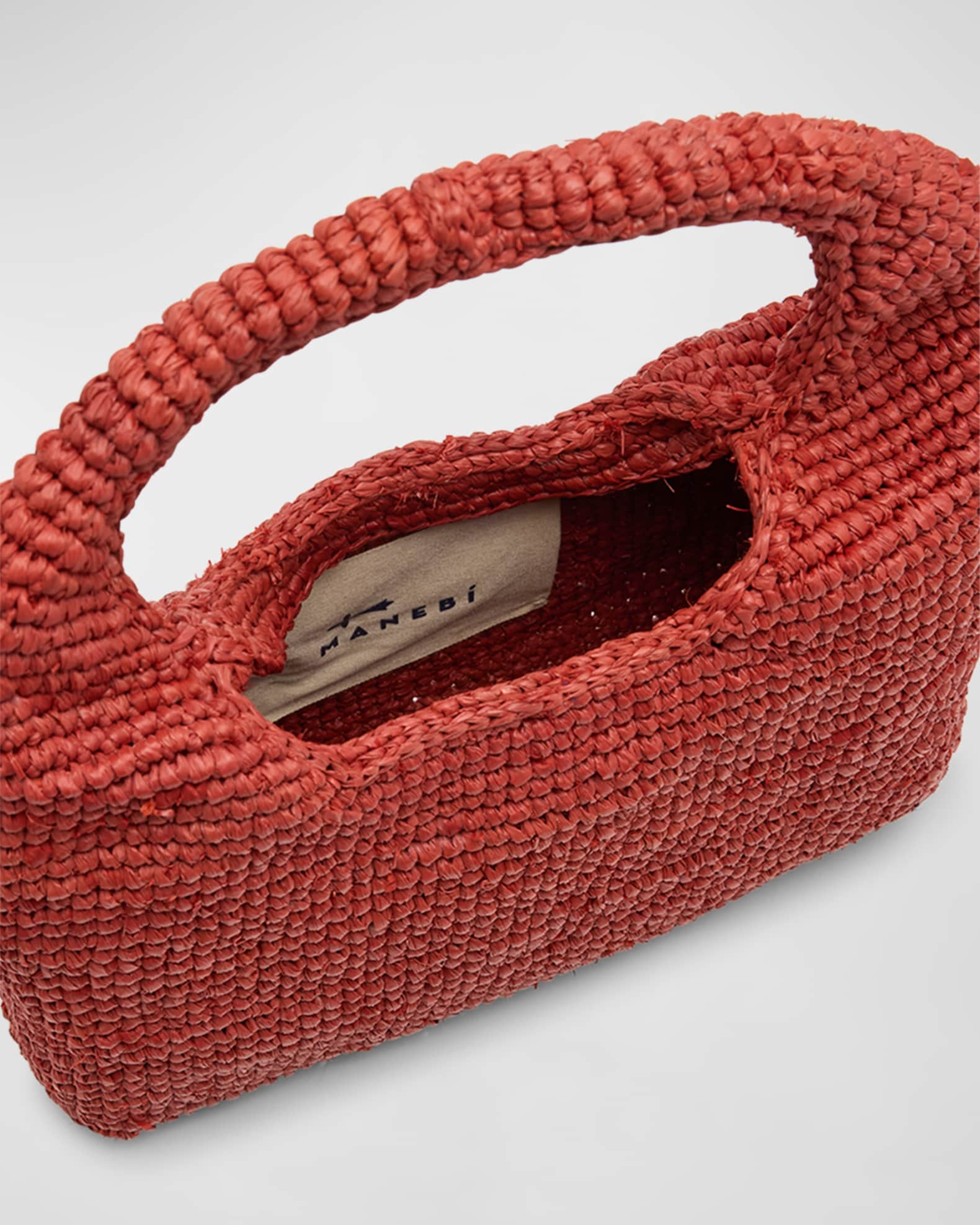 Manebi Half Moon Raffia Top-Handle Bag | Neiman Marcus