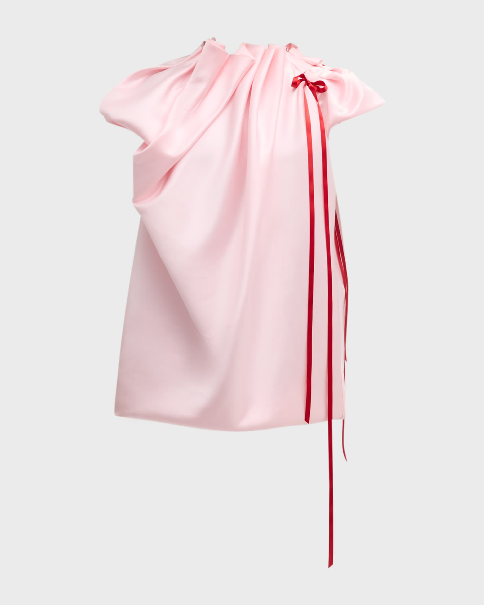 Simone Rocha Bow Pleated-Neck Mini Sack Dress | Neiman Marcus