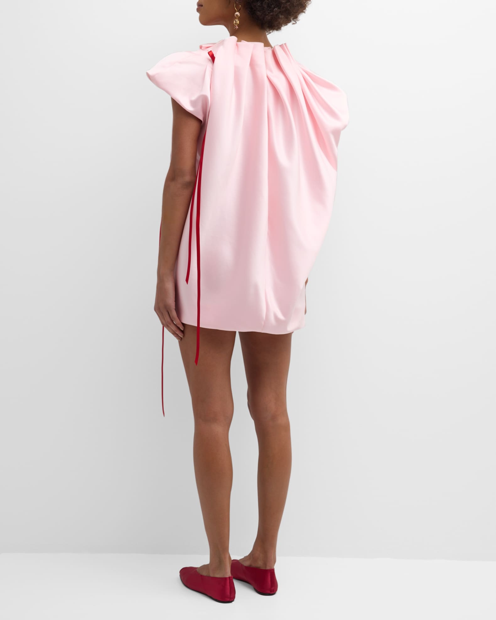 Simone Rocha Bow Pleated-Neck Mini Sack Dress | Neiman Marcus