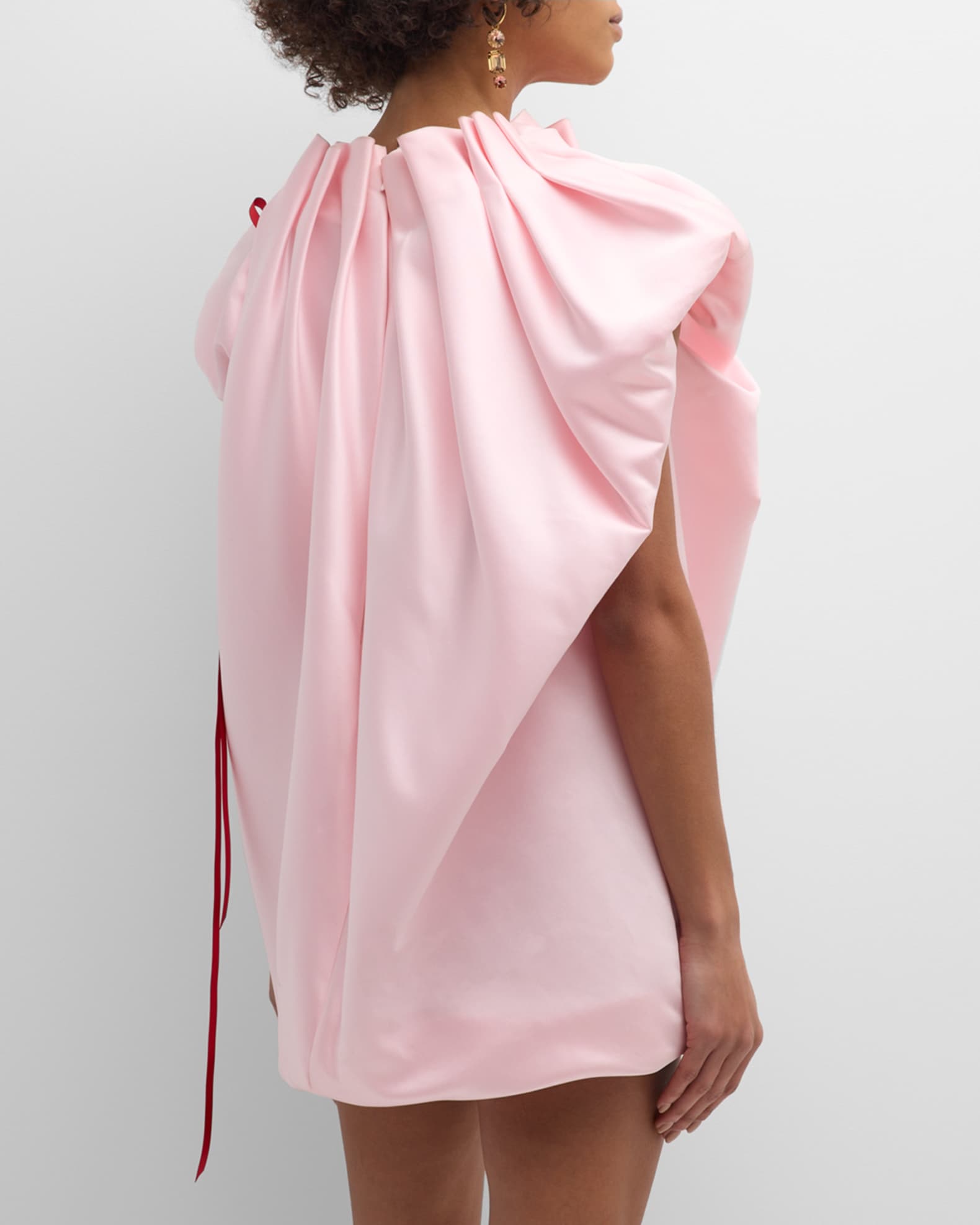 Simone Rocha Bow Pleated-Neck Mini Sack Dress | Neiman Marcus
