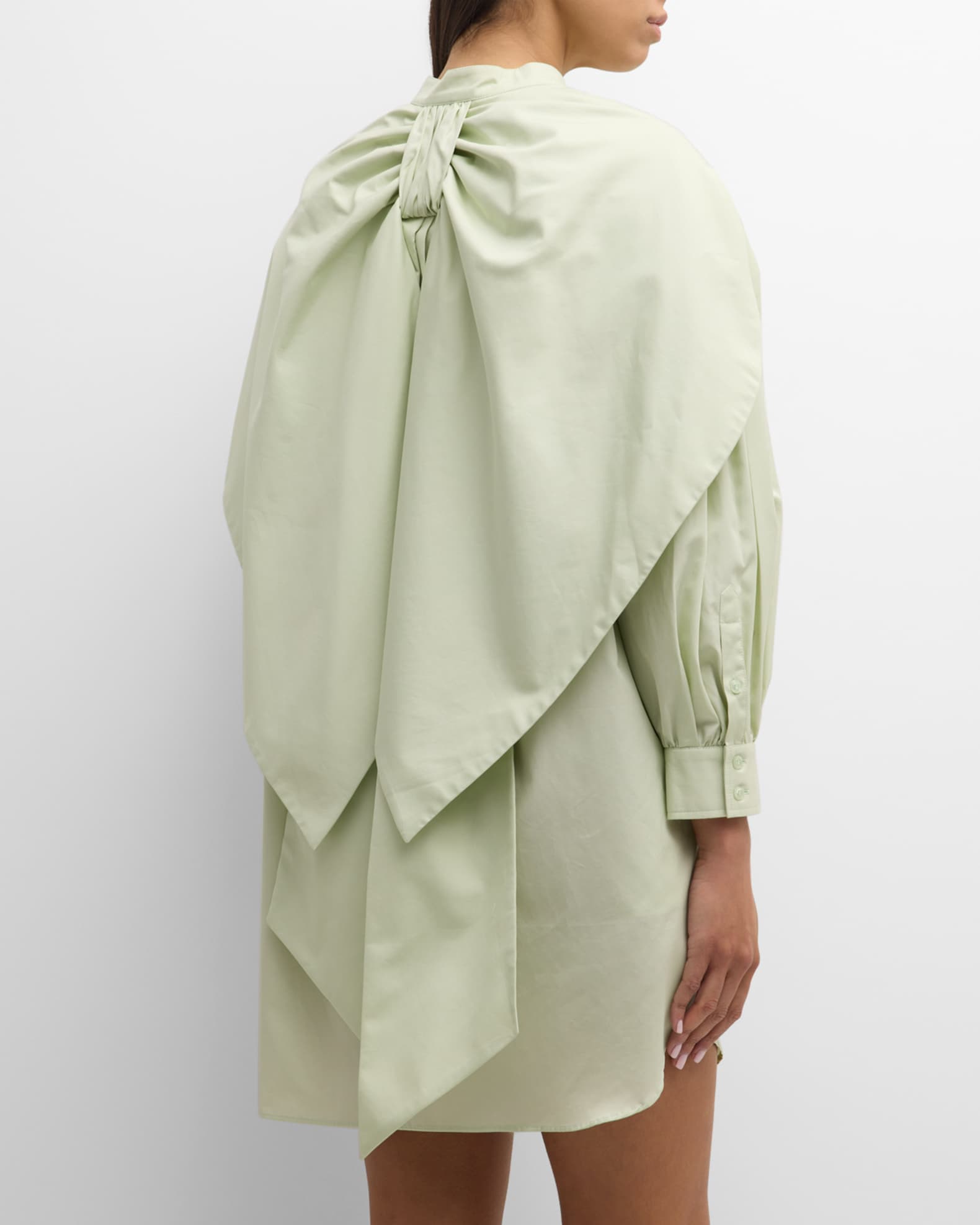 Simone Rocha Bow-Back Long-Sleeve Mini Shirtdress | Neiman Marcus