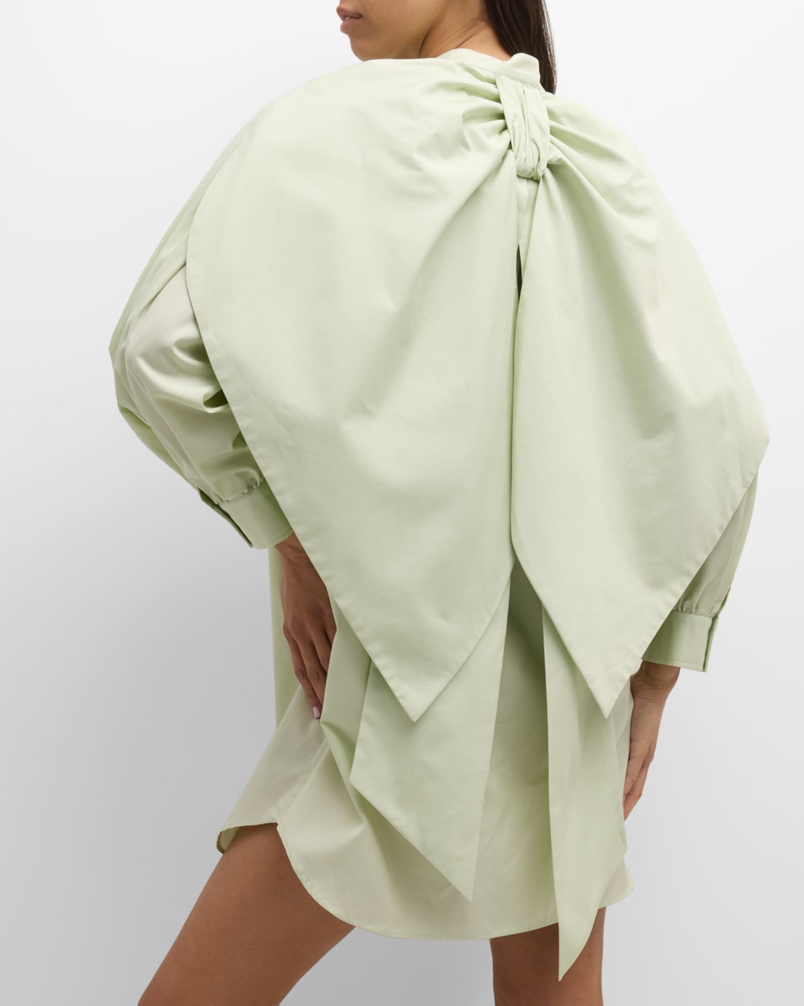 Simone Rocha Bow-Back Long-Sleeve Mini Shirtdress | Neiman Marcus