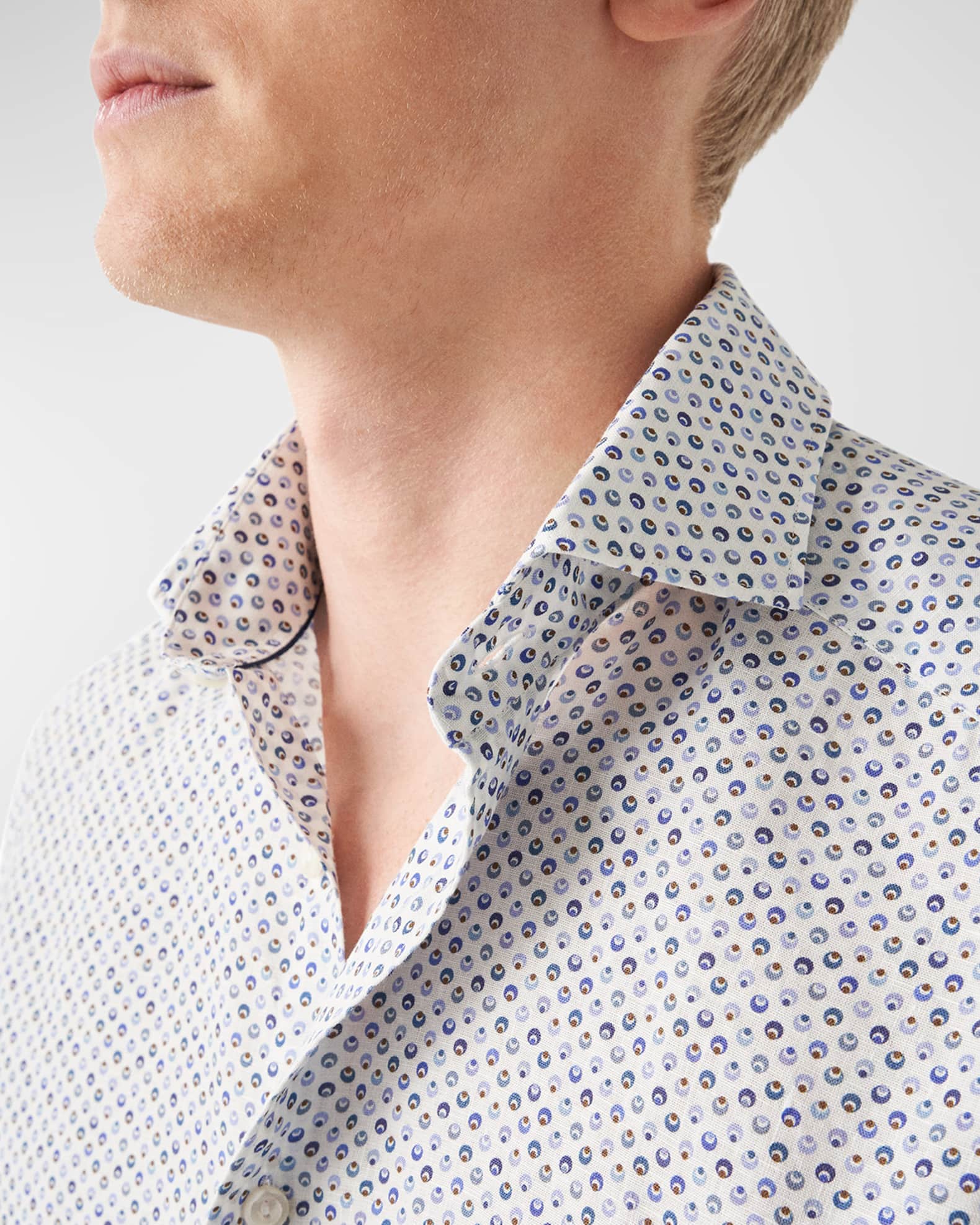 Eton Men's Contemporary Fit Dotted Linen Short-Sleeve Shirt | Neiman Marcus