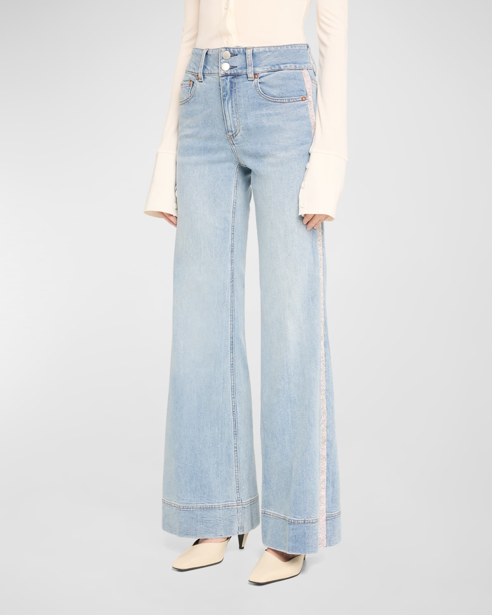 Alice + Olivia Missa High-Rise Wide-Leg Crystal Side Jeans | Neiman Marcus