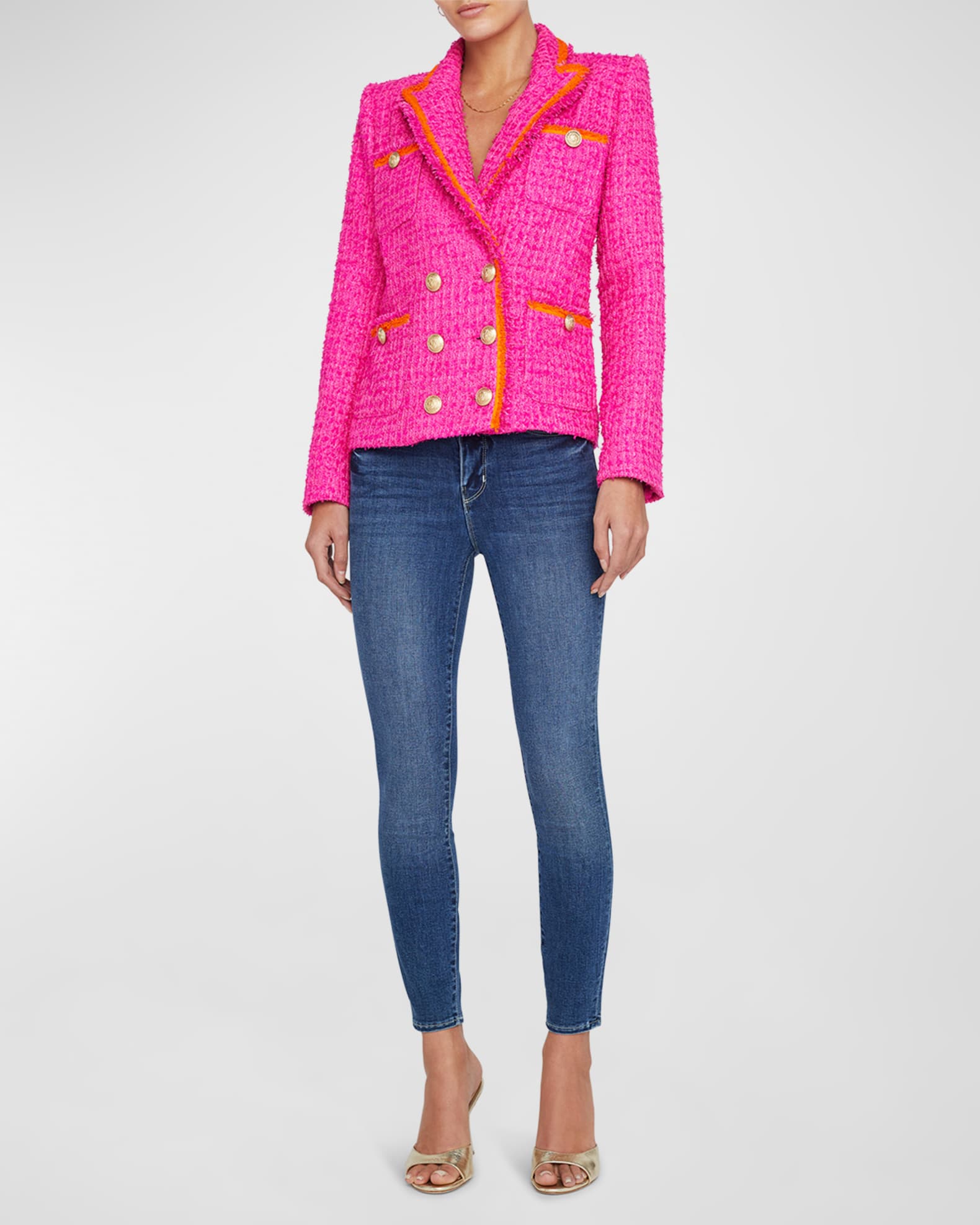 L'Agence Alectra Neon Tweed Collared Jacket | Neiman Marcus