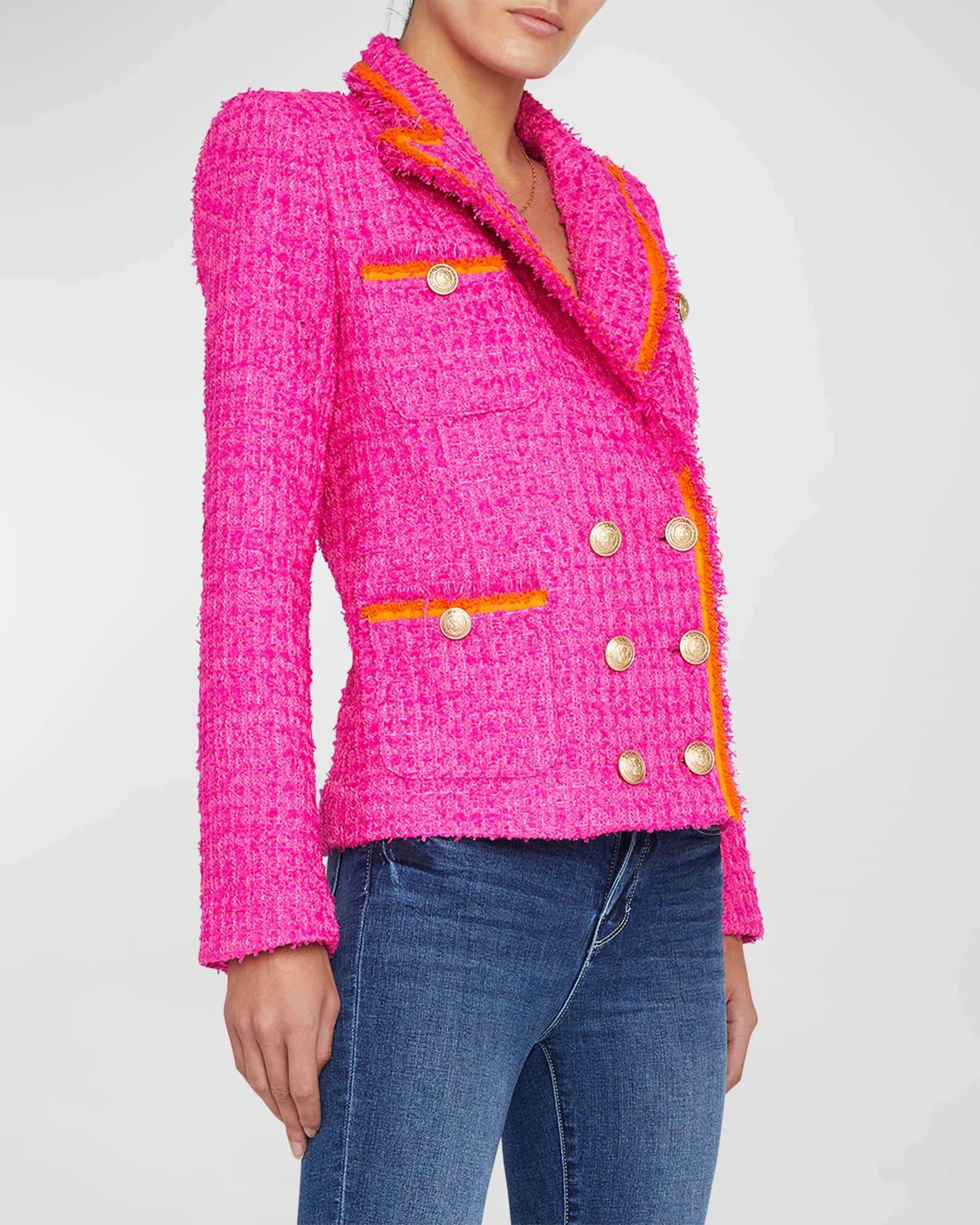 L'Agence Alectra Neon Tweed Collared Jacket | Neiman Marcus
