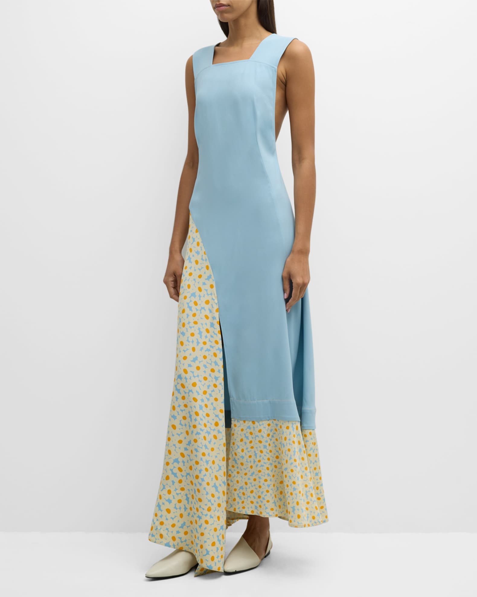Co Flower-Print Panel Sleeveless Maxi Apron Dress | Neiman Marcus