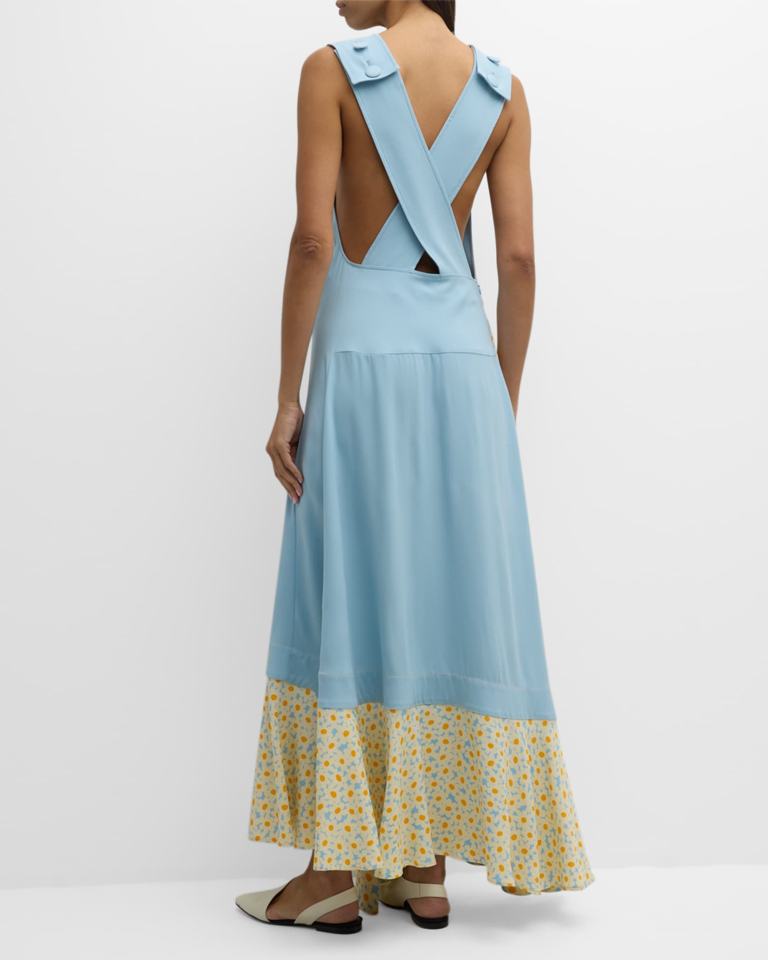 Co Flower-Print Panel Sleeveless Maxi Apron Dress | Neiman Marcus