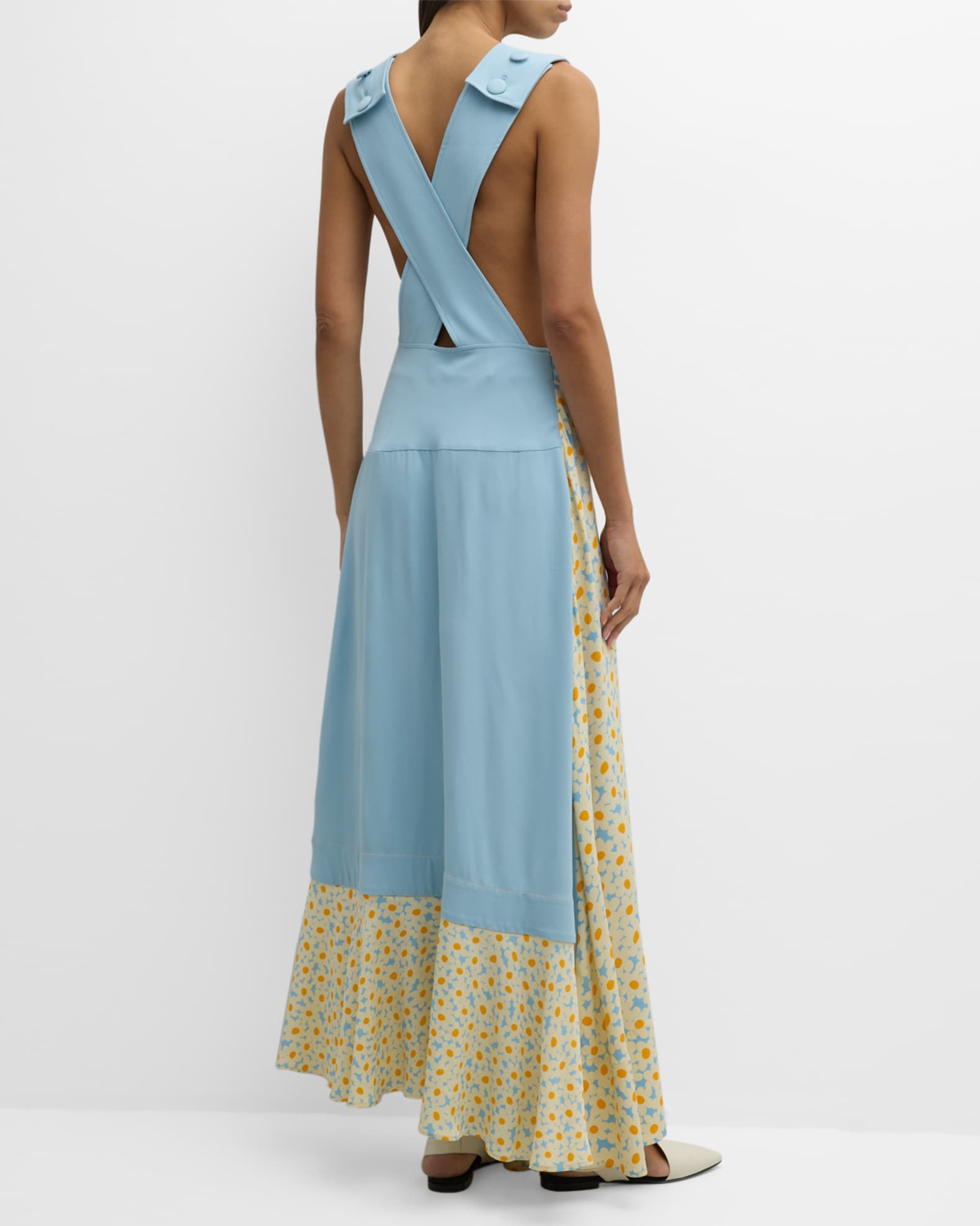 Co Flower-Print Panel Sleeveless Maxi Apron Dress | Neiman Marcus
