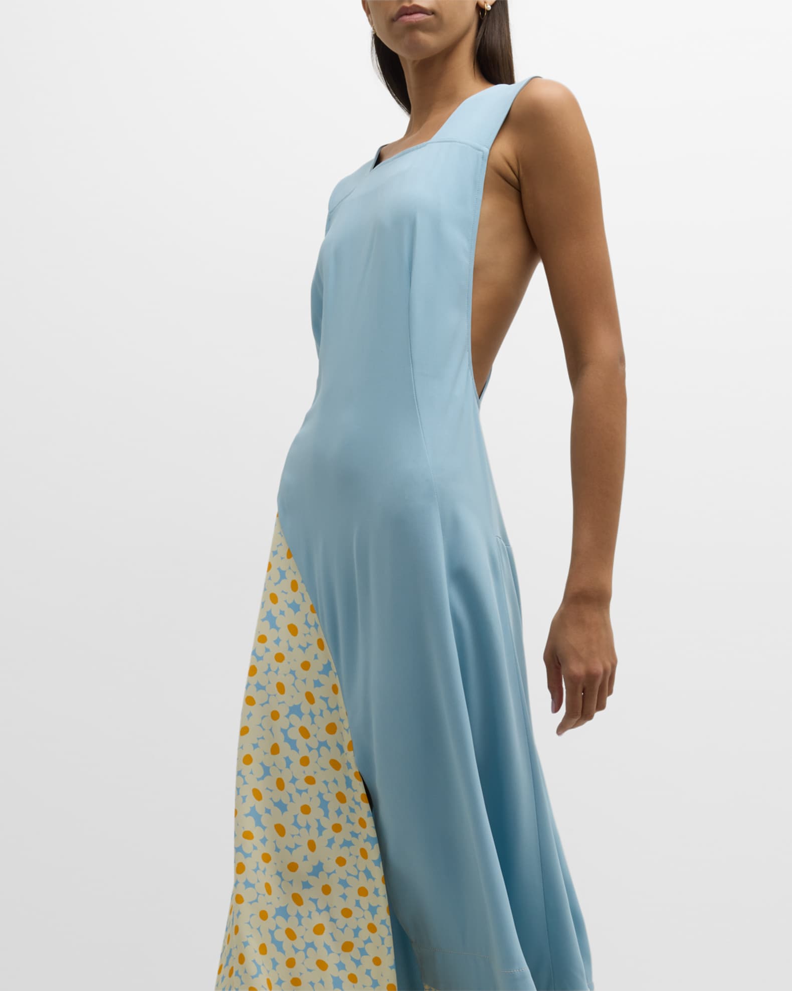 Co Flower-Print Panel Sleeveless Maxi Apron Dress | Neiman Marcus