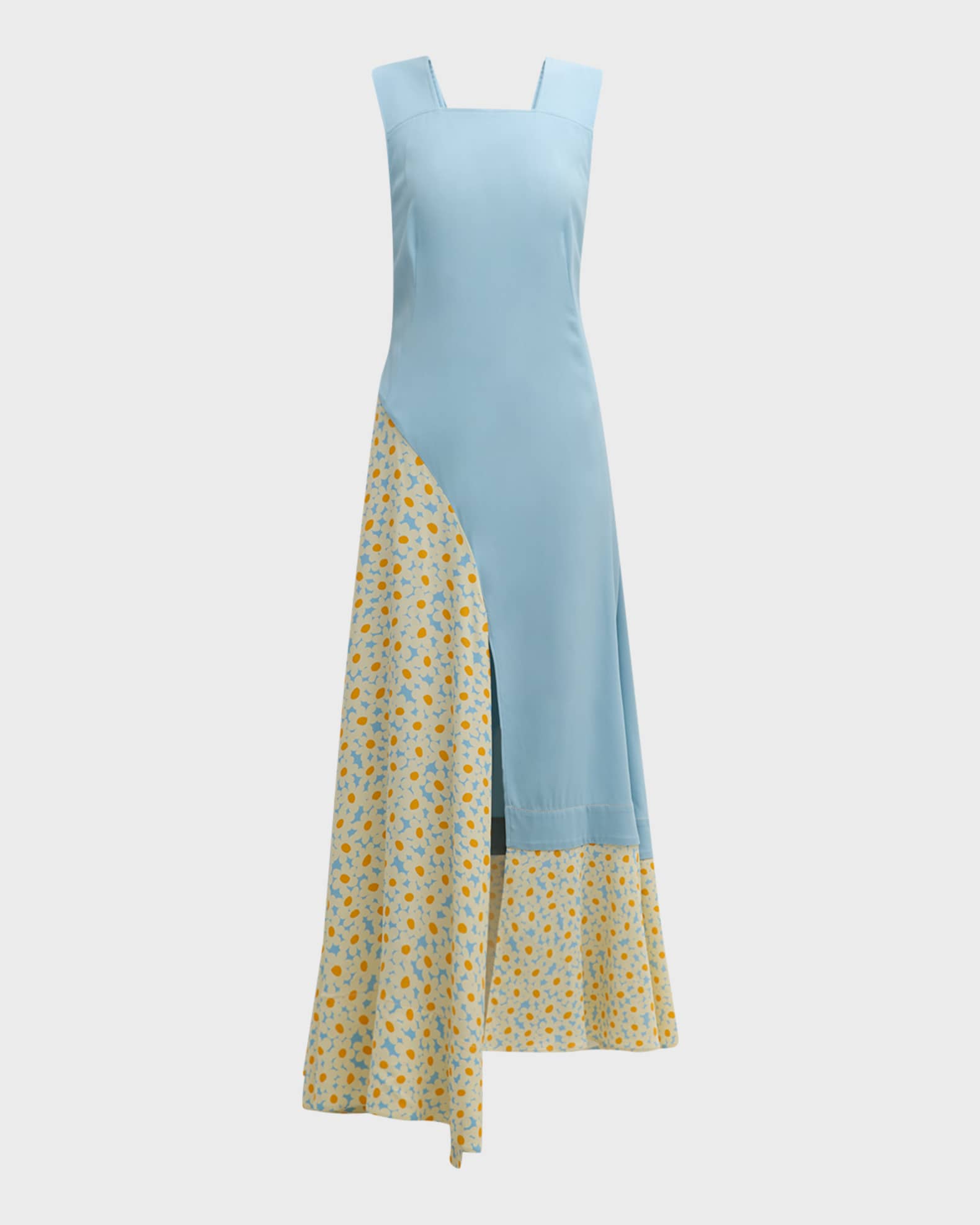 Co Flower-Print Panel Sleeveless Maxi Apron Dress | Neiman Marcus