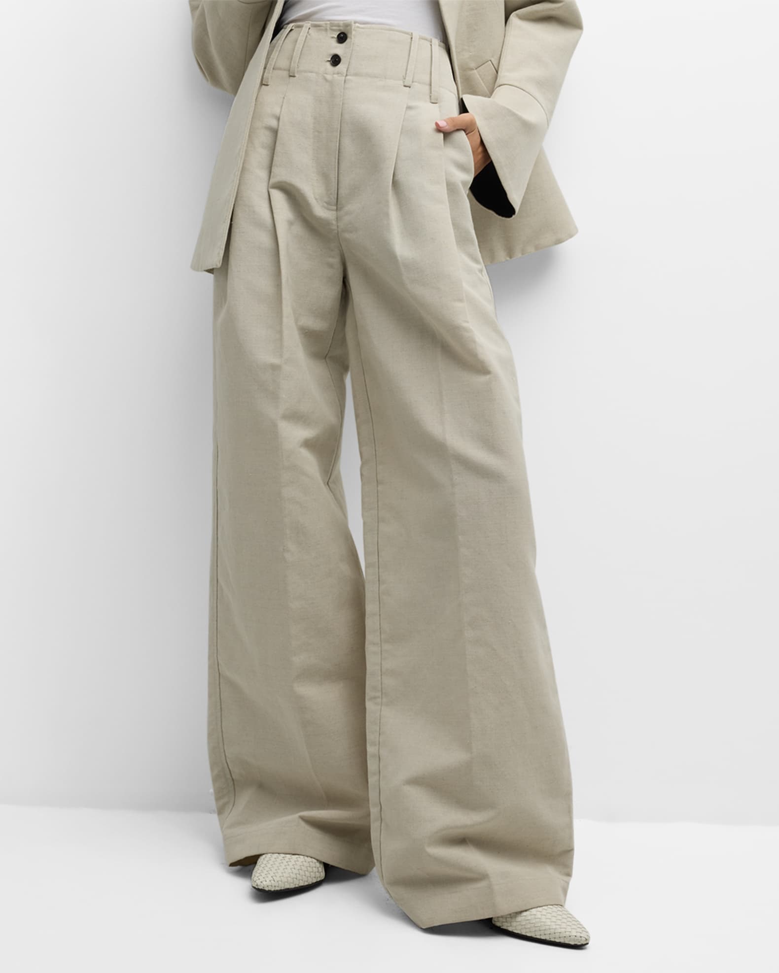 Co High-Rise Pleated Wide-Leg Sack Trousers | Neiman Marcus