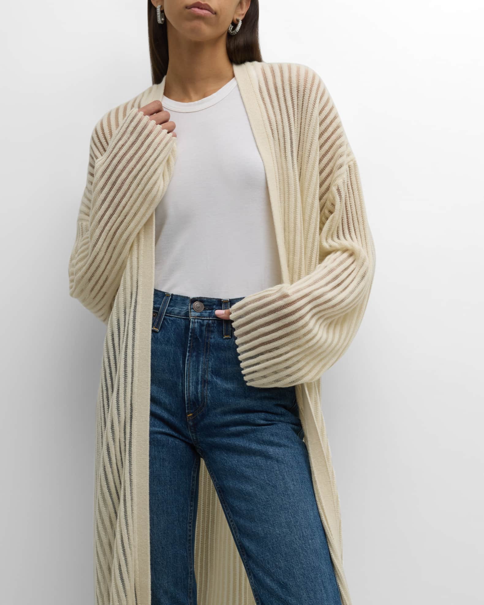 Co Sheer Cashmere-Silk Rib Long Cardigan | Neiman Marcus
