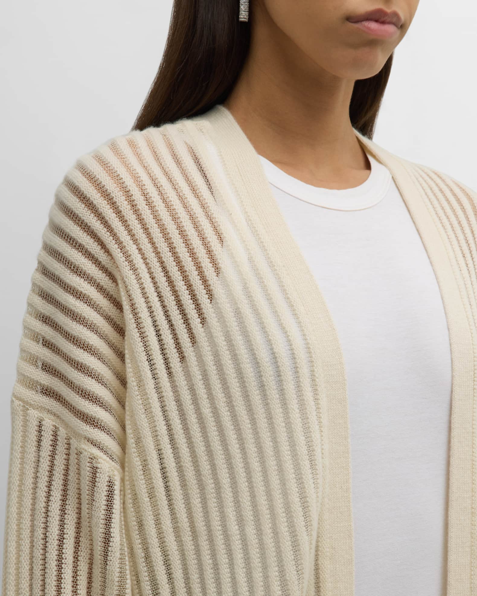Co Sheer Cashmere-Silk Rib Long Cardigan | Neiman Marcus