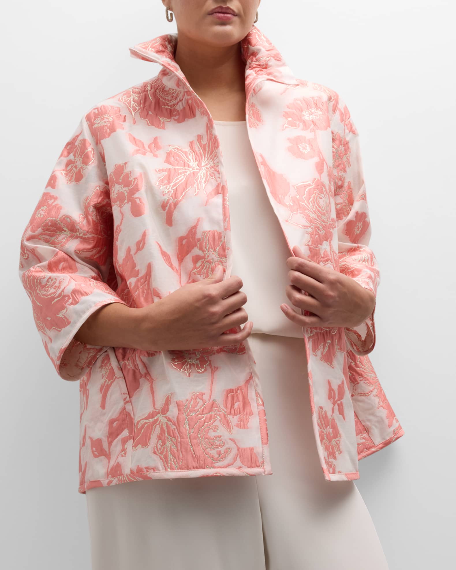 Caroline Rose Plus Plus Coral Rose Devore Metallic A-Line Jacket ...
