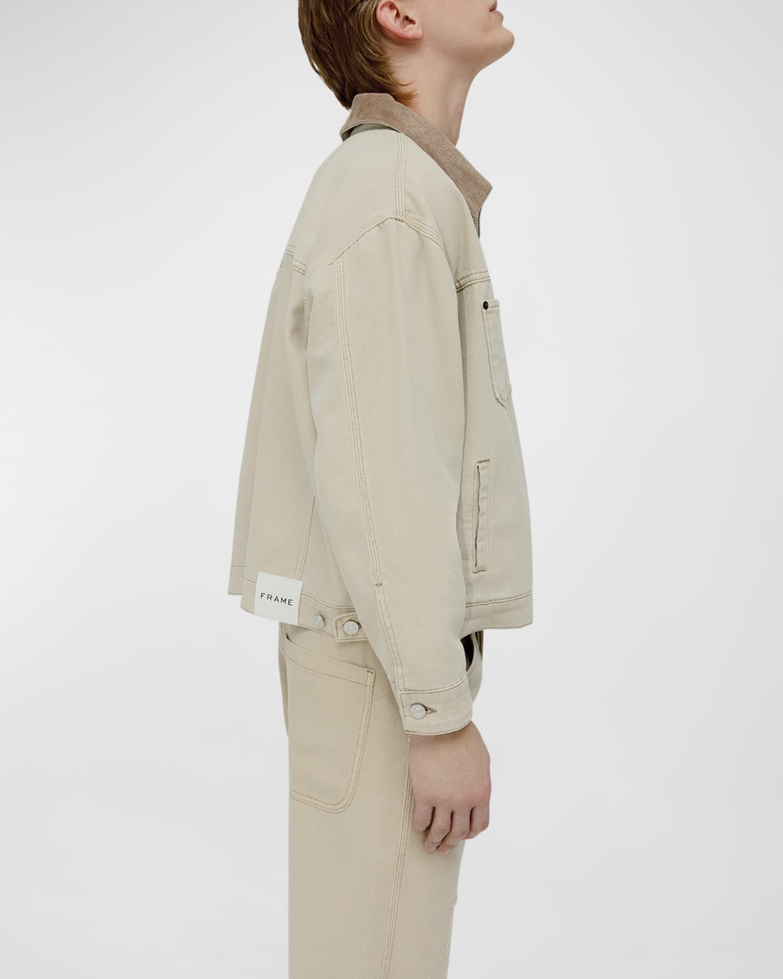 FRAME Men's Canvas Trucker Jacket with Contrast Collar | Neiman Marcus