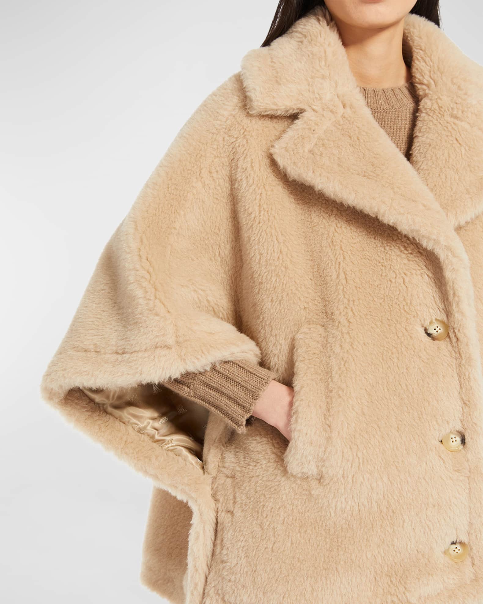 Max Mara Aleggio Fuzzy Wool Cape | Neiman Marcus