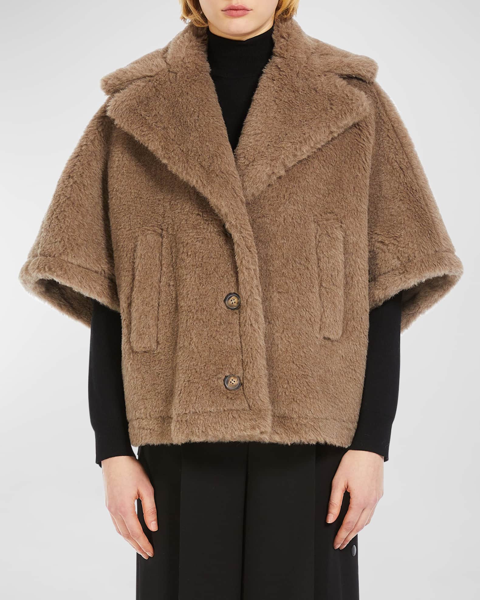 Max Mara Aleggio Fuzzy Wool Cape | Neiman Marcus