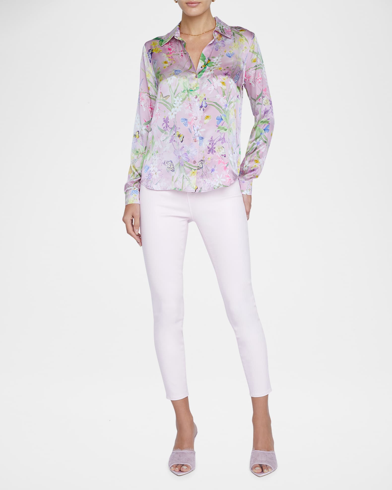 L'Agence Tyler Floral Butterfly Silk Blouse | Neiman Marcus