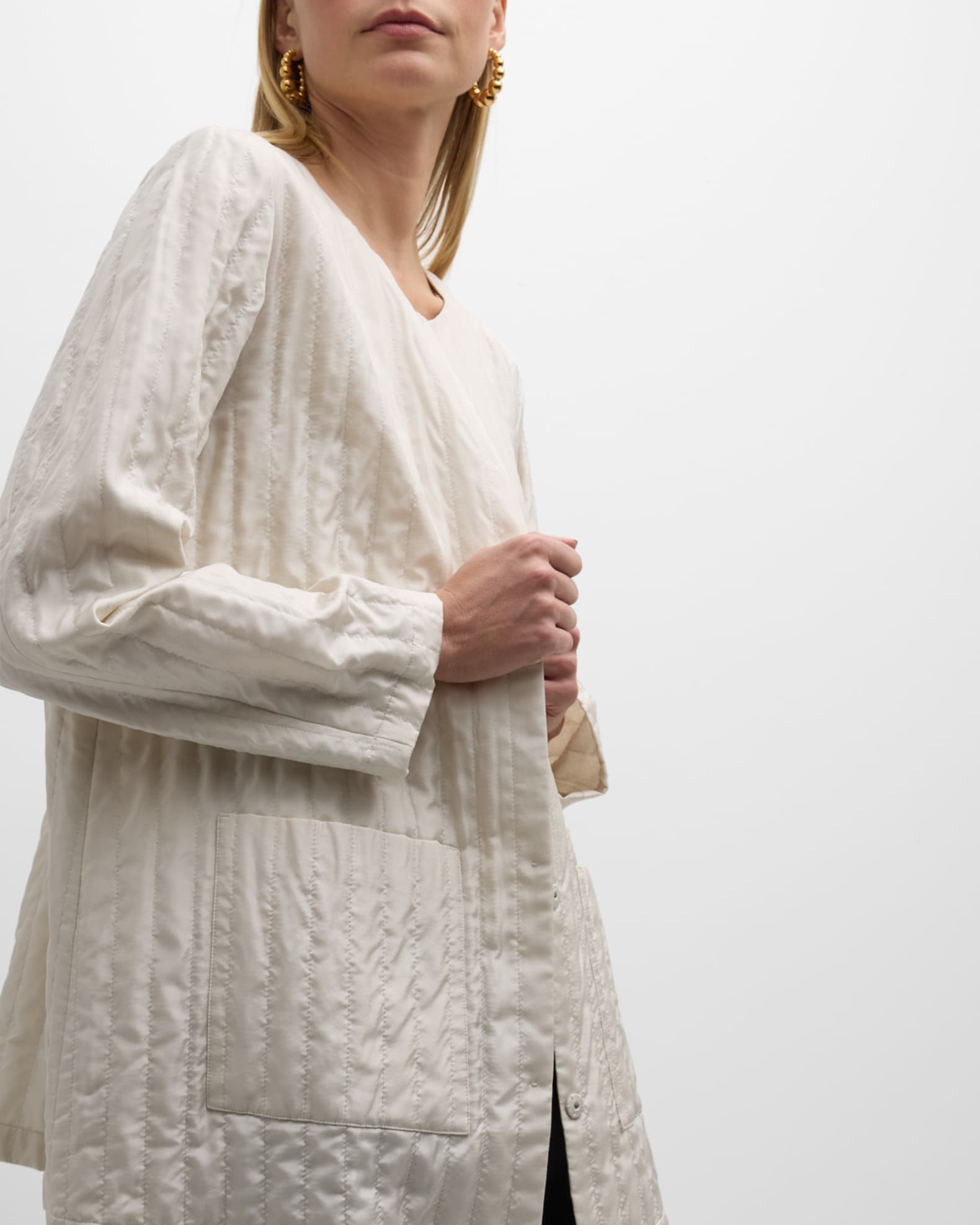 Eileen Fisher Quilted Snap-Front Silk Jacket | Neiman Marcus