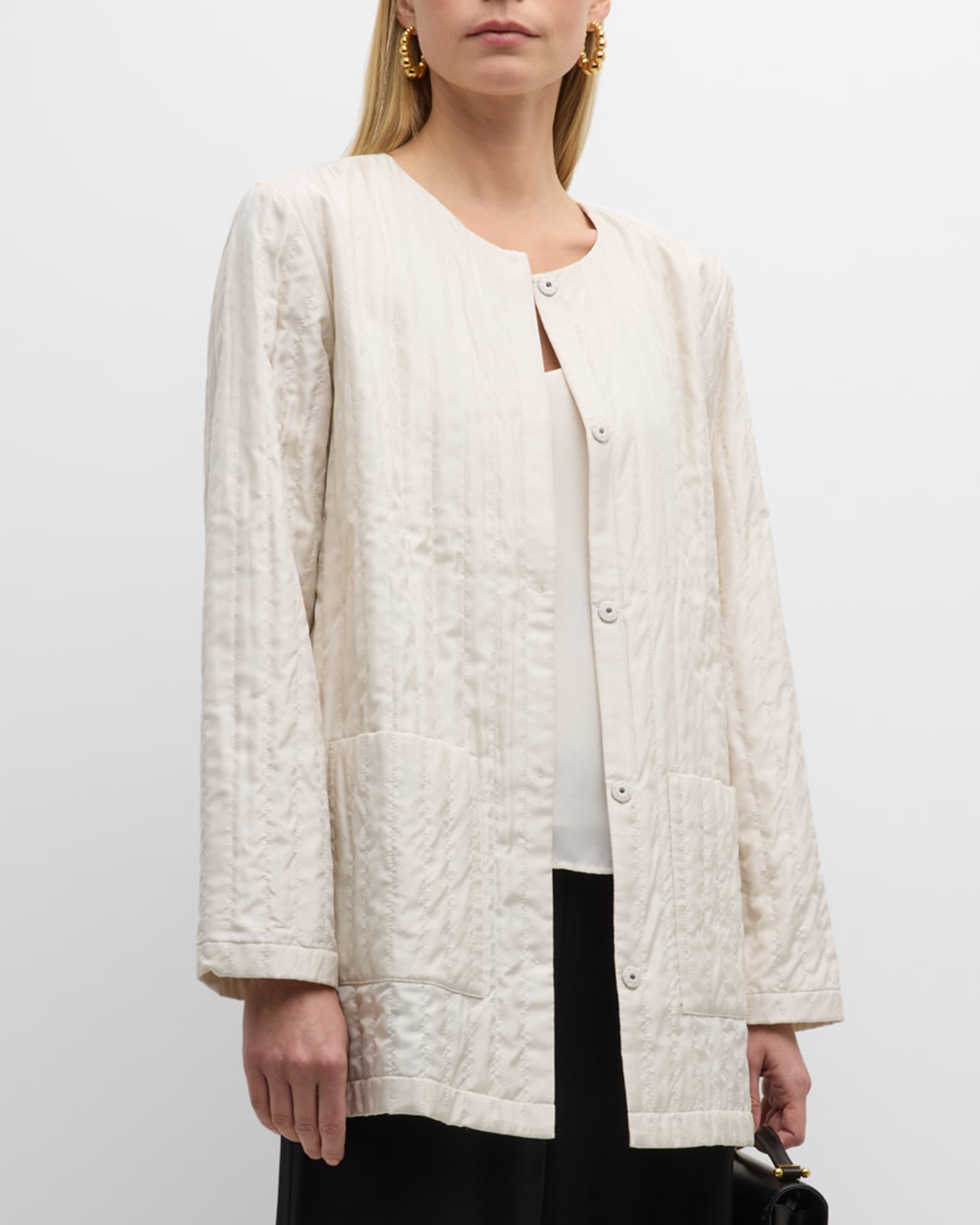 Eileen Fisher Quilted Snap-Front Silk Jacket | Neiman Marcus