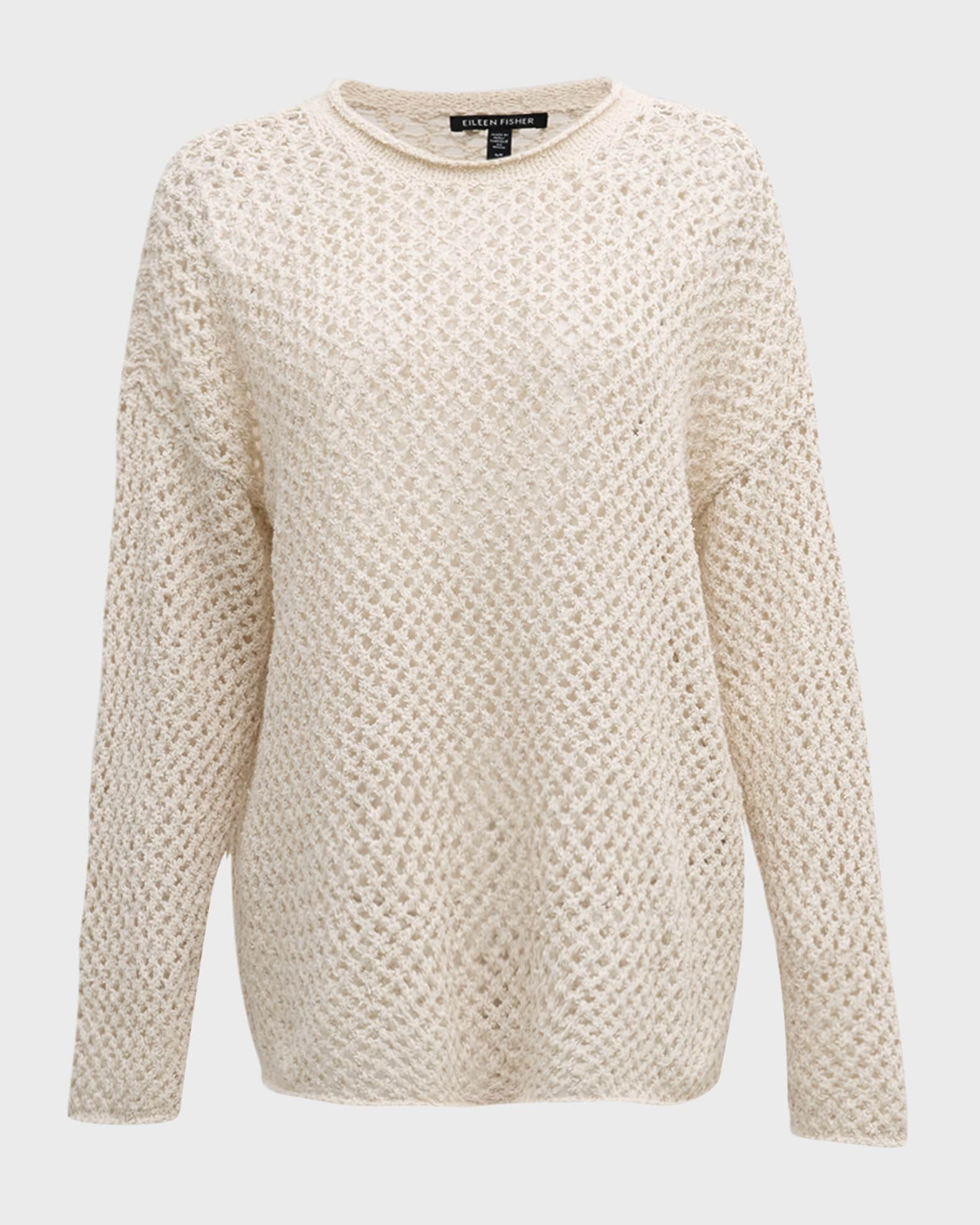 Eileen Fisher Crewneck Open-Stitch Boucle Pullover | Neiman Marcus