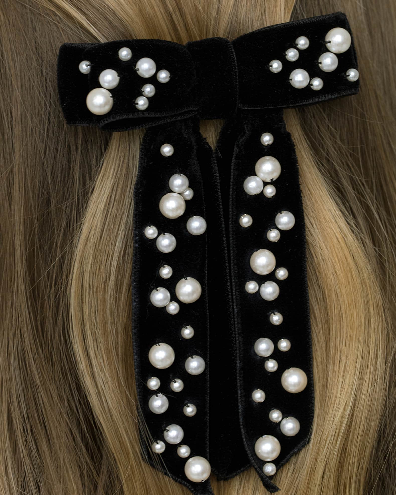 Jennifer Behr Teagan Pearly Velvet Bow Barrette | Neiman Marcus