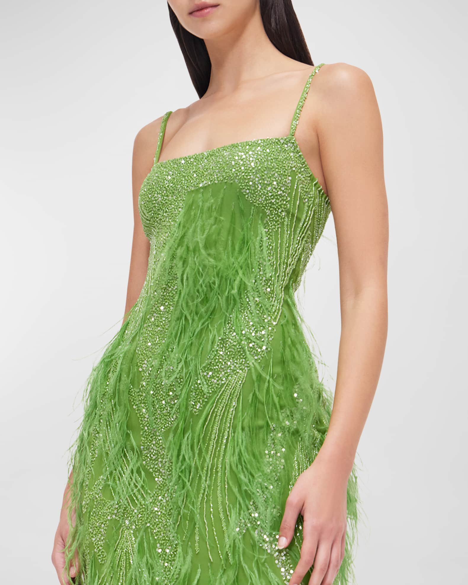 Rachel Gilbert Beaded Feathered Midi Dress | Neiman Marcus