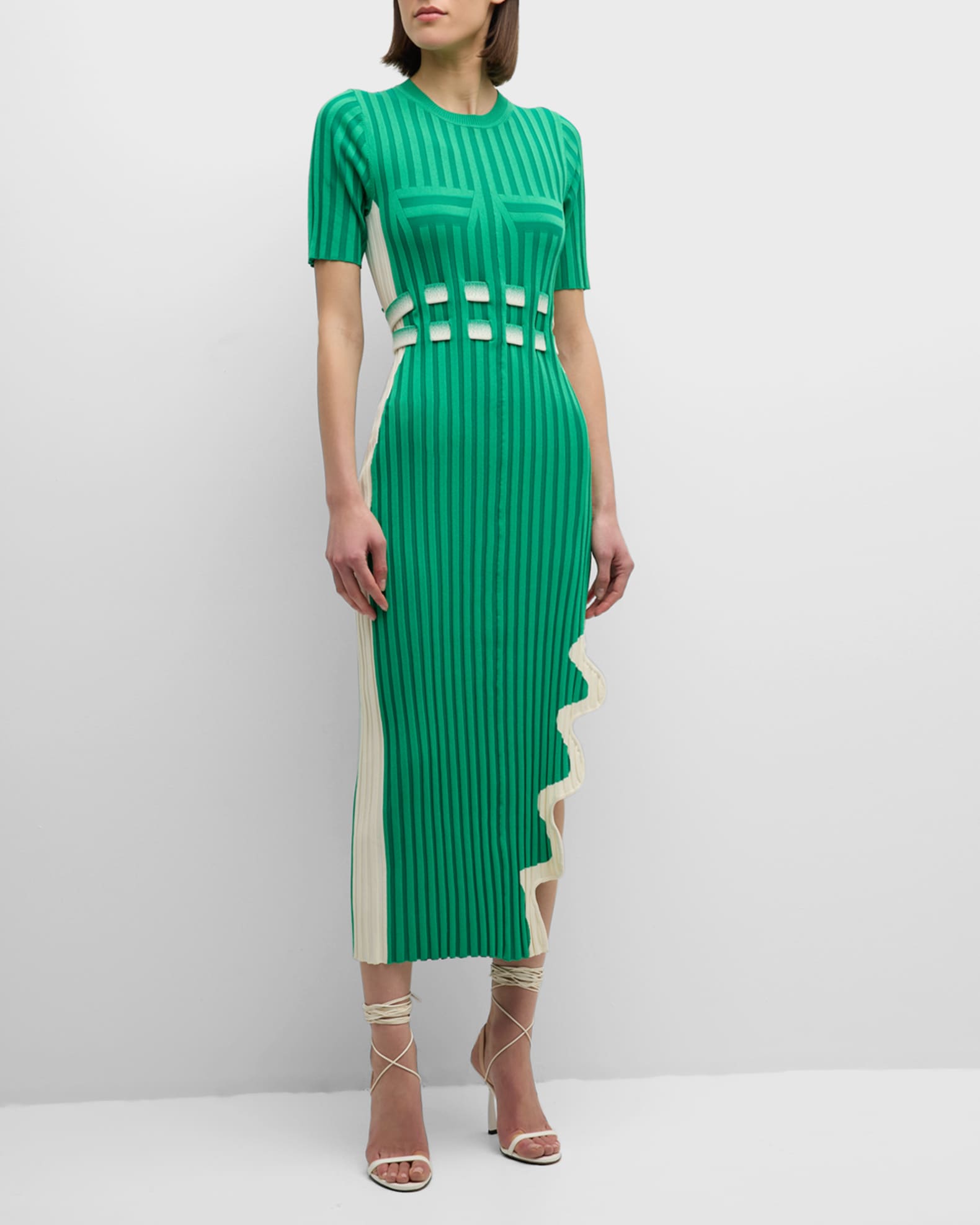 PH5 Jodie Two-Tone Wavy Side-Slit Midi Dress | Neiman Marcus